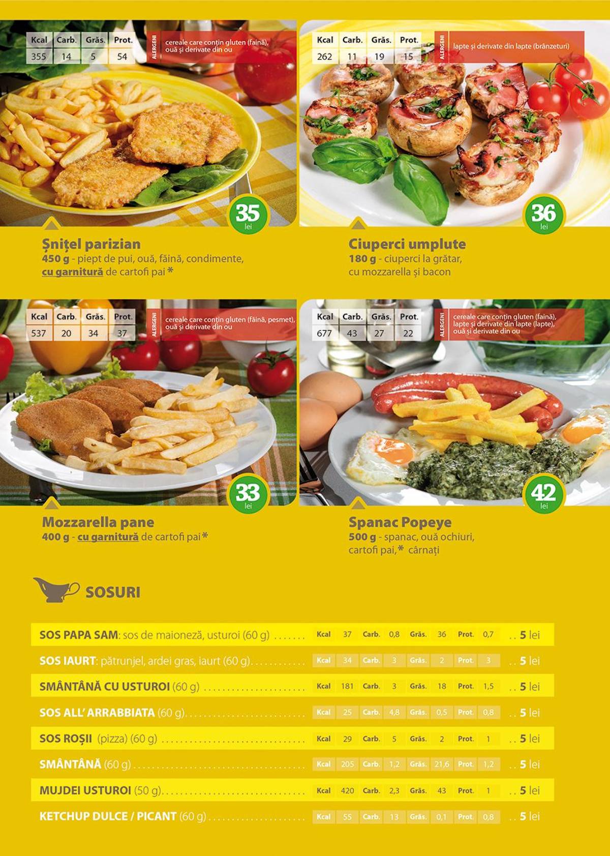 Menu at Papa Sam, Timișoara
