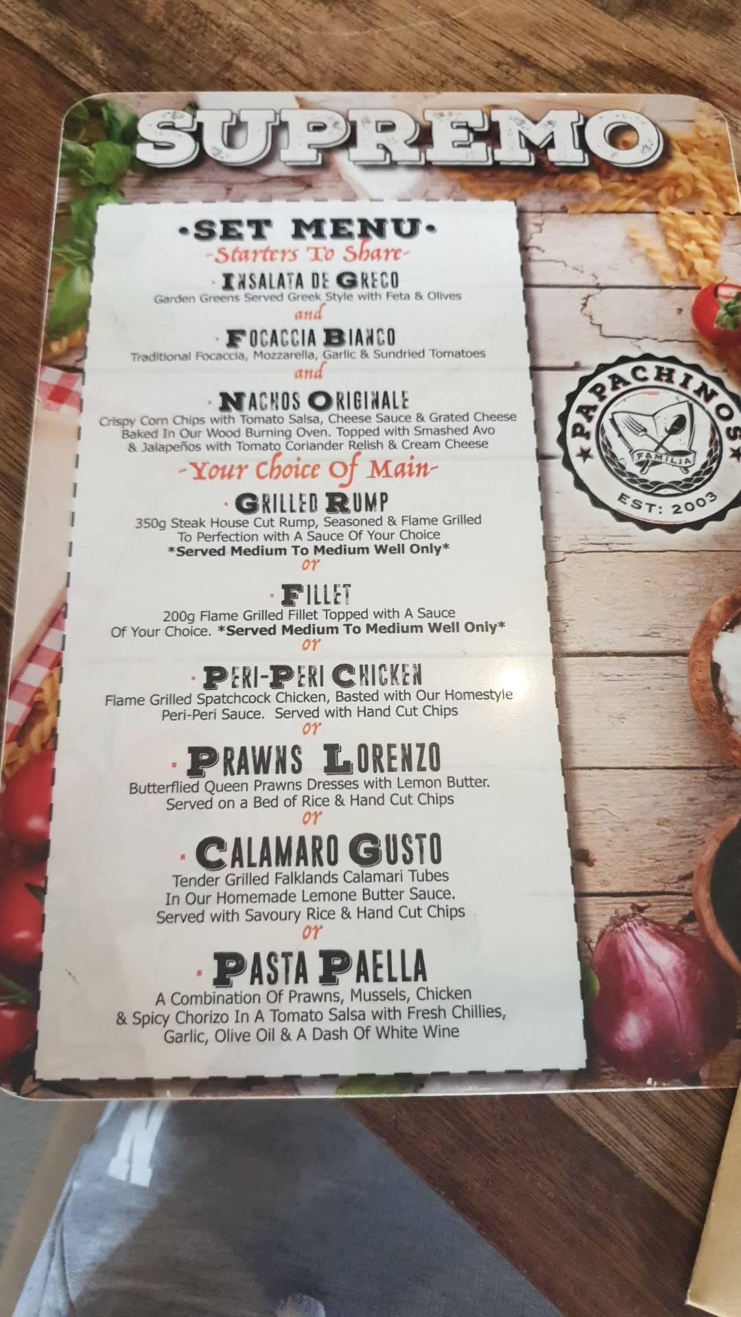 Menu at Papachinos Boksburg restaurant, Boksburg