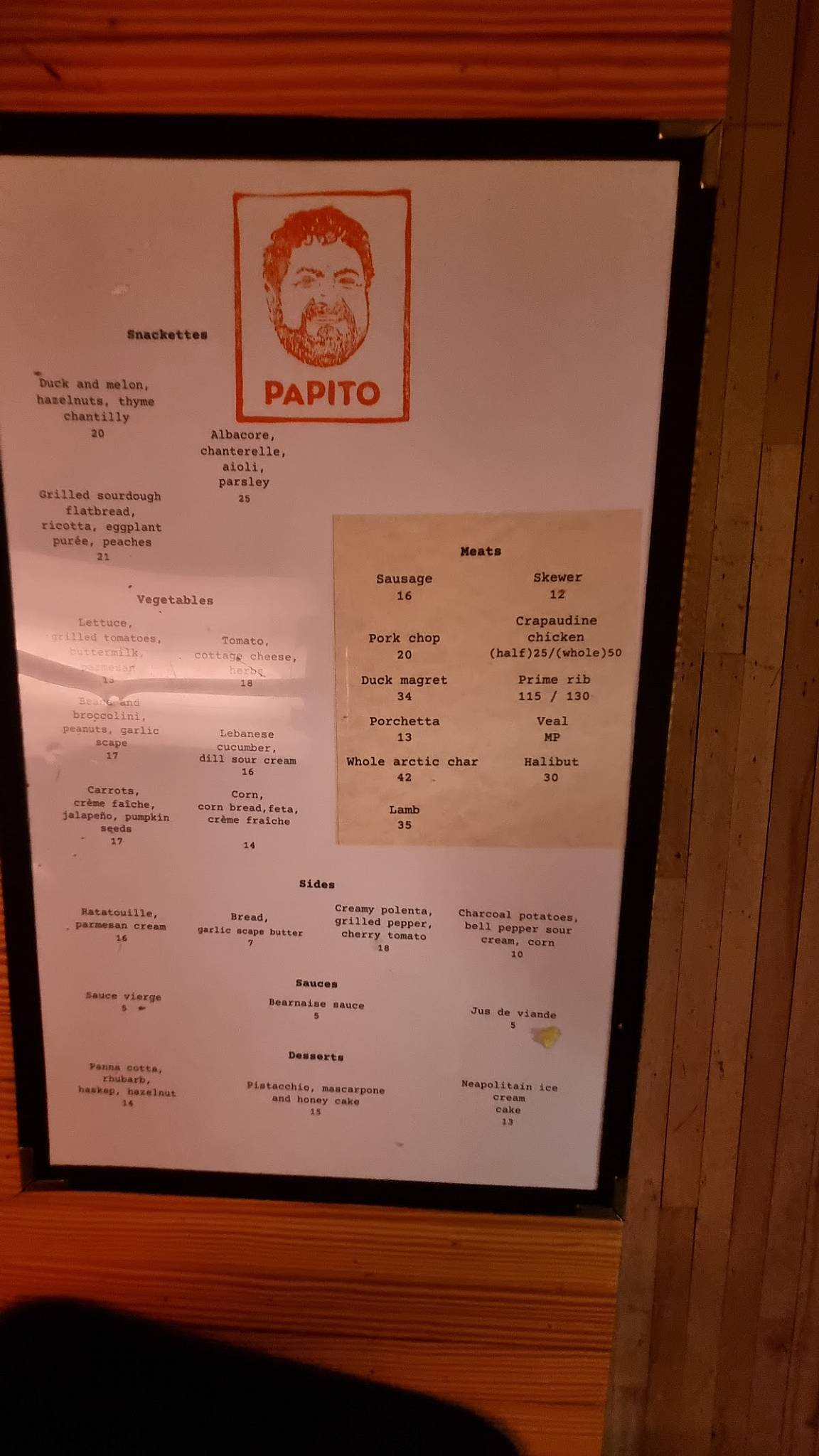 Menu au Papito Restaurant, Montréal
