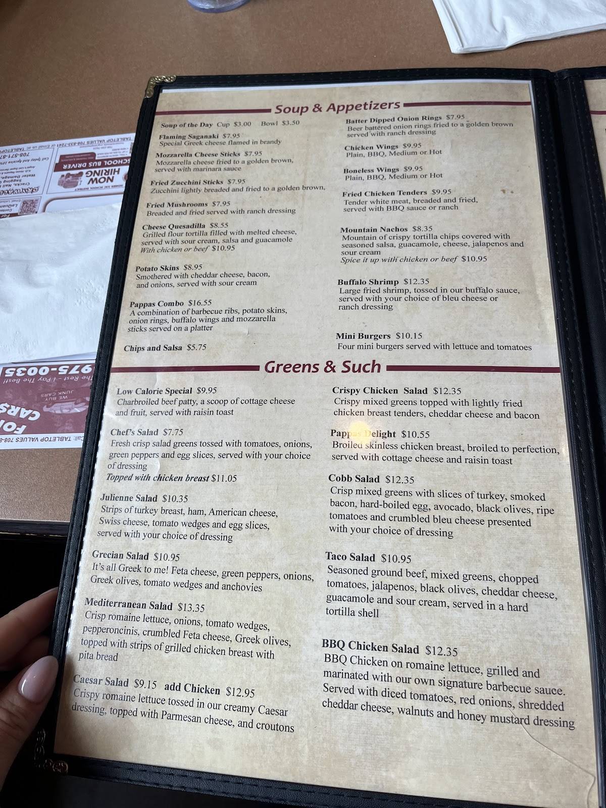Menu at Pappas Restaurant & Lounge, Alsip