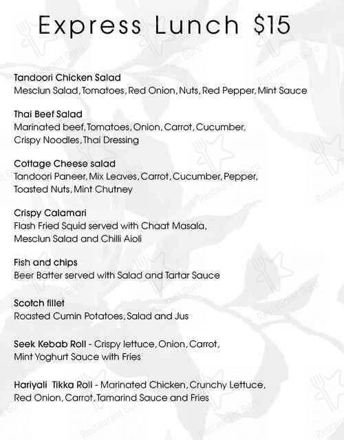 Menu at Paprika restaurant, Whangaparaoa
