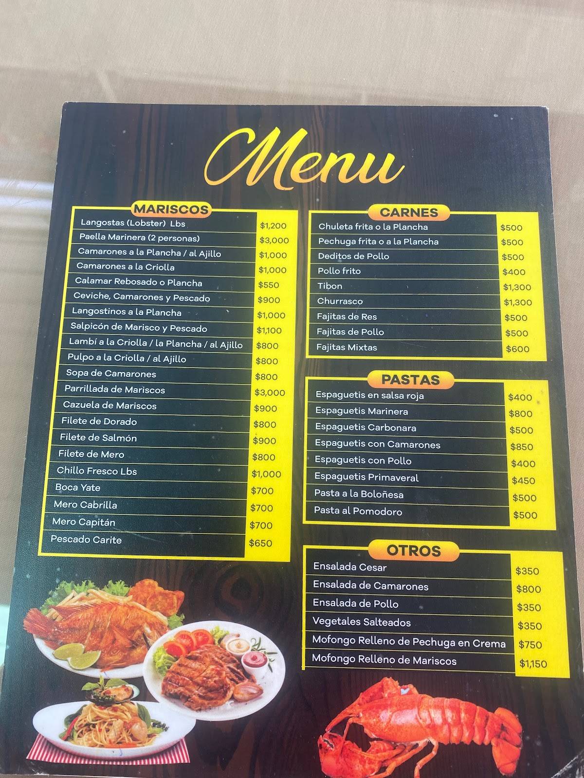 Carta del restaurante Parador El Caldero, Punta Cana