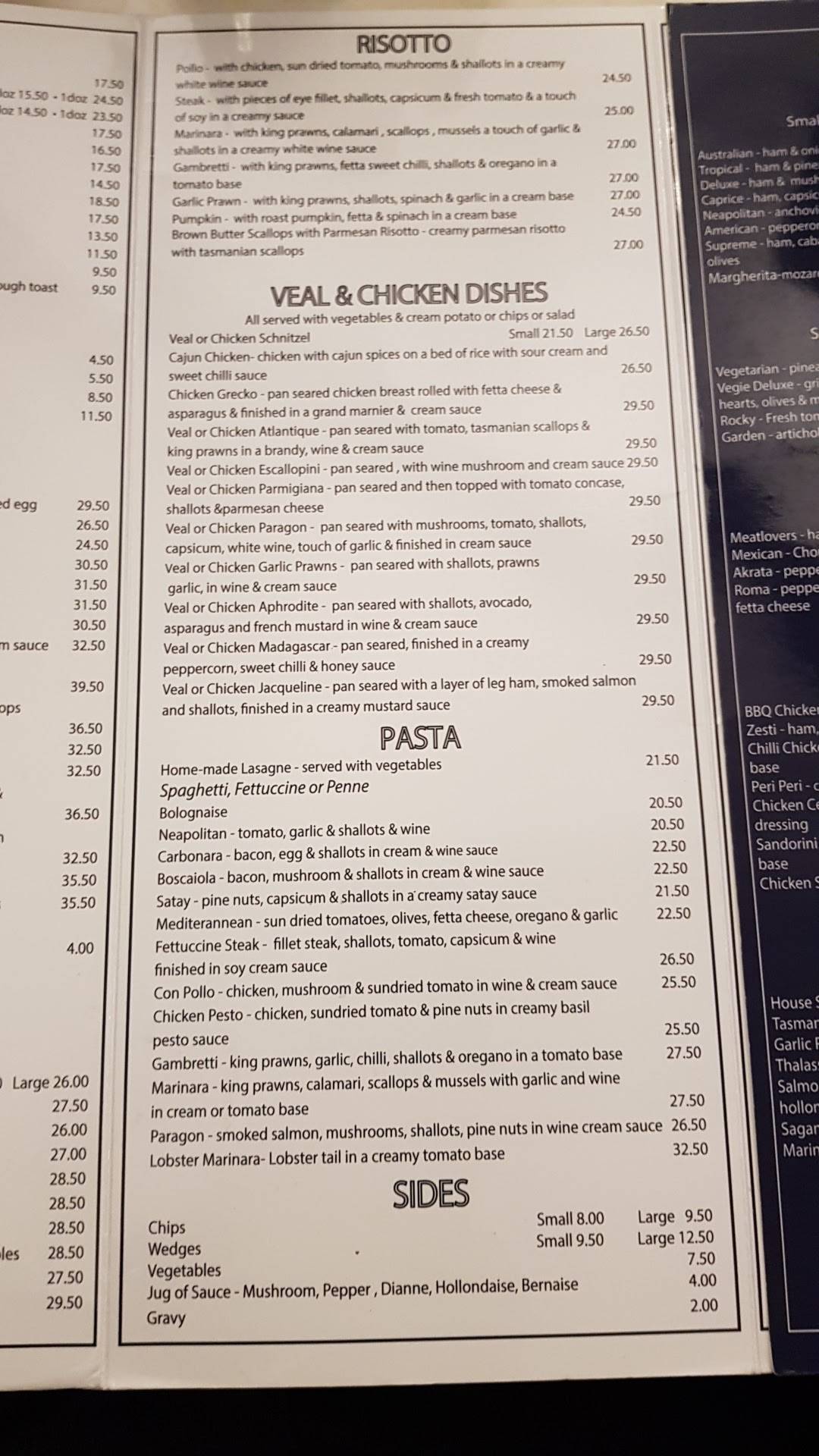 Menu at Paragon Cafe, Goulburn