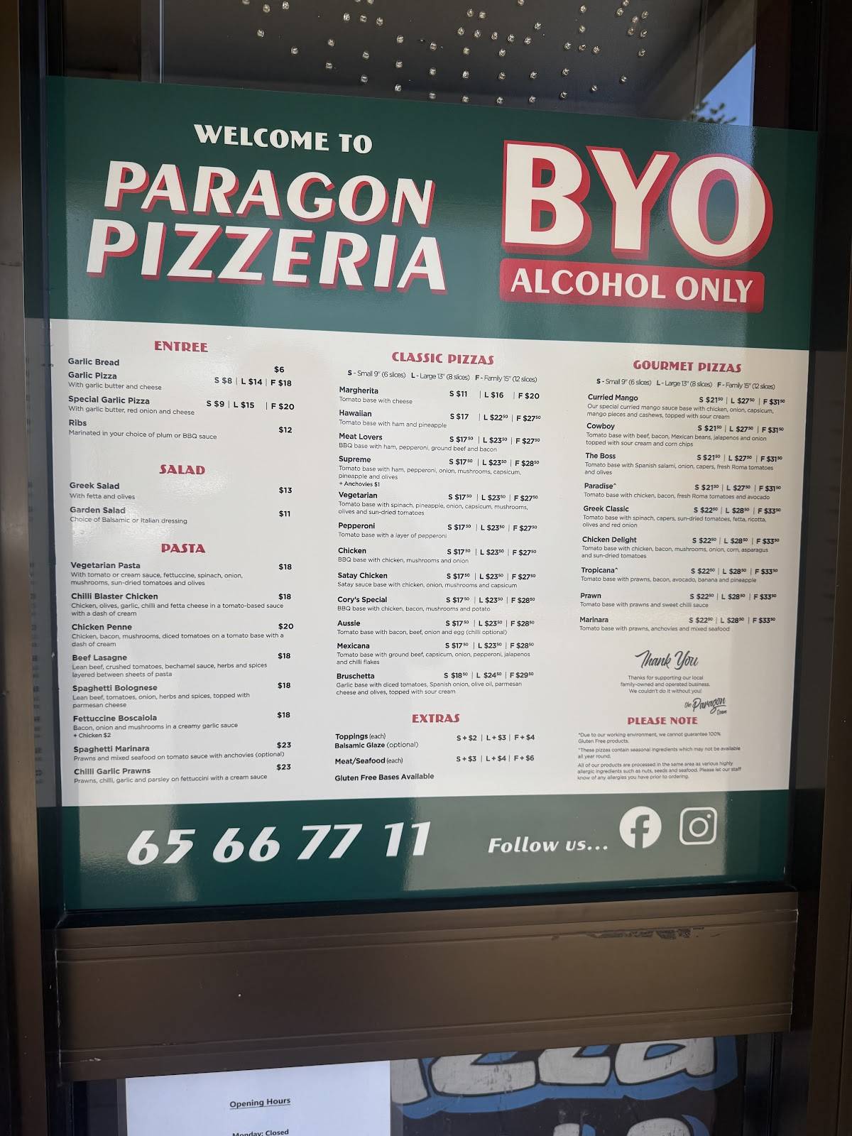 Menu at Paragon Pizzeria, South West Rocks