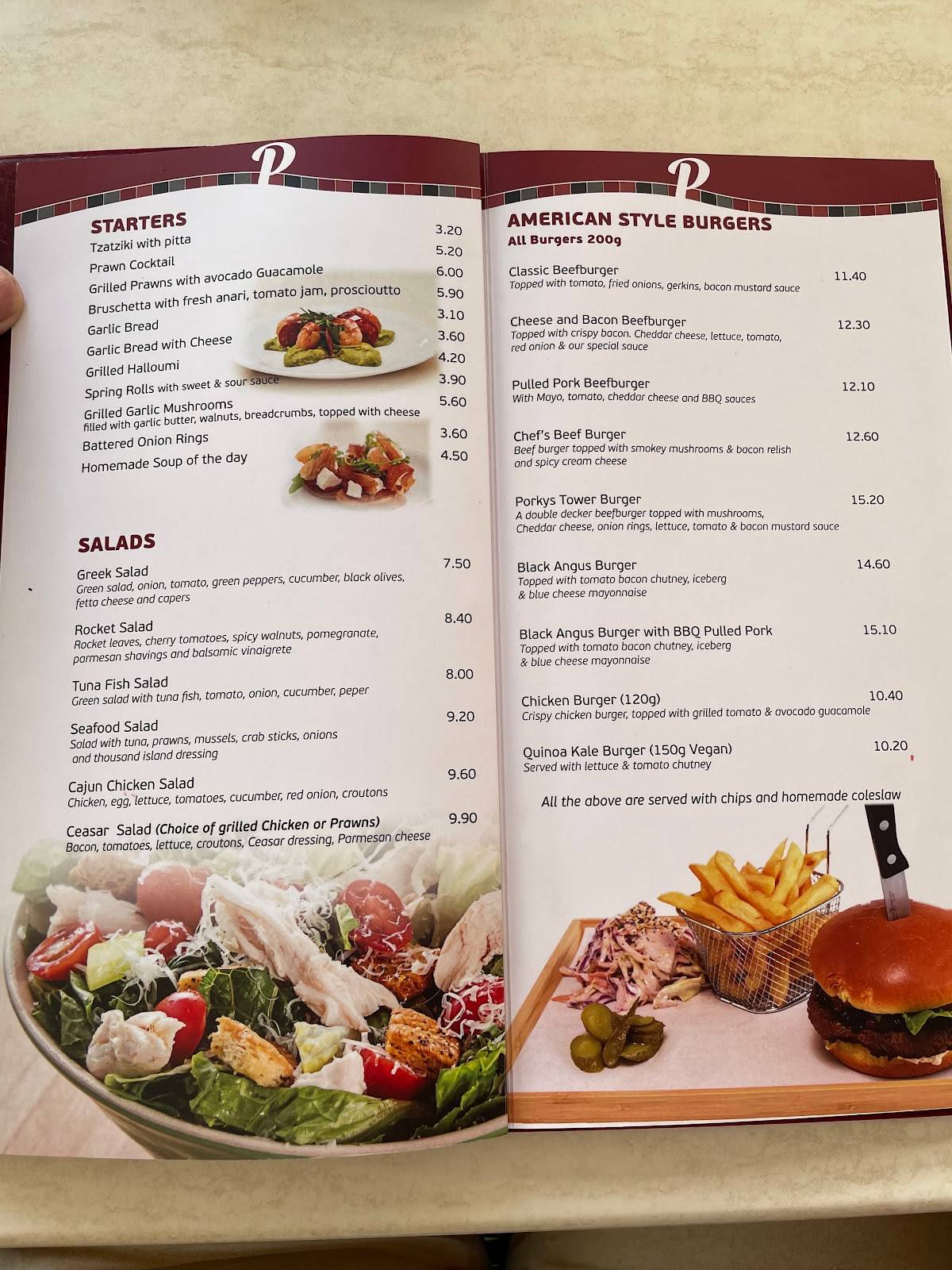 Menu at Porky's Restaurant Cafe, Protaras, 228X+VCJ
