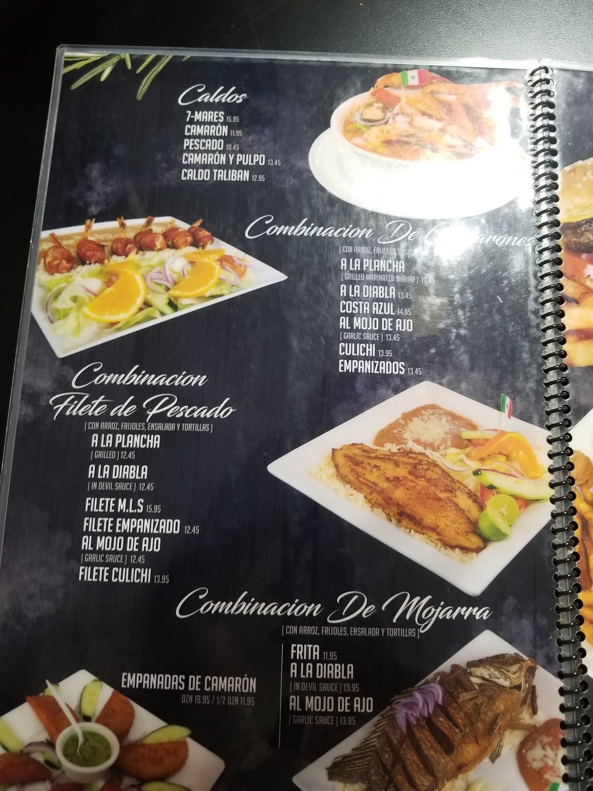 Menu at Mariscos Mi Lindo Sinaloa restaurant, Paramount, Rosecrans Ave