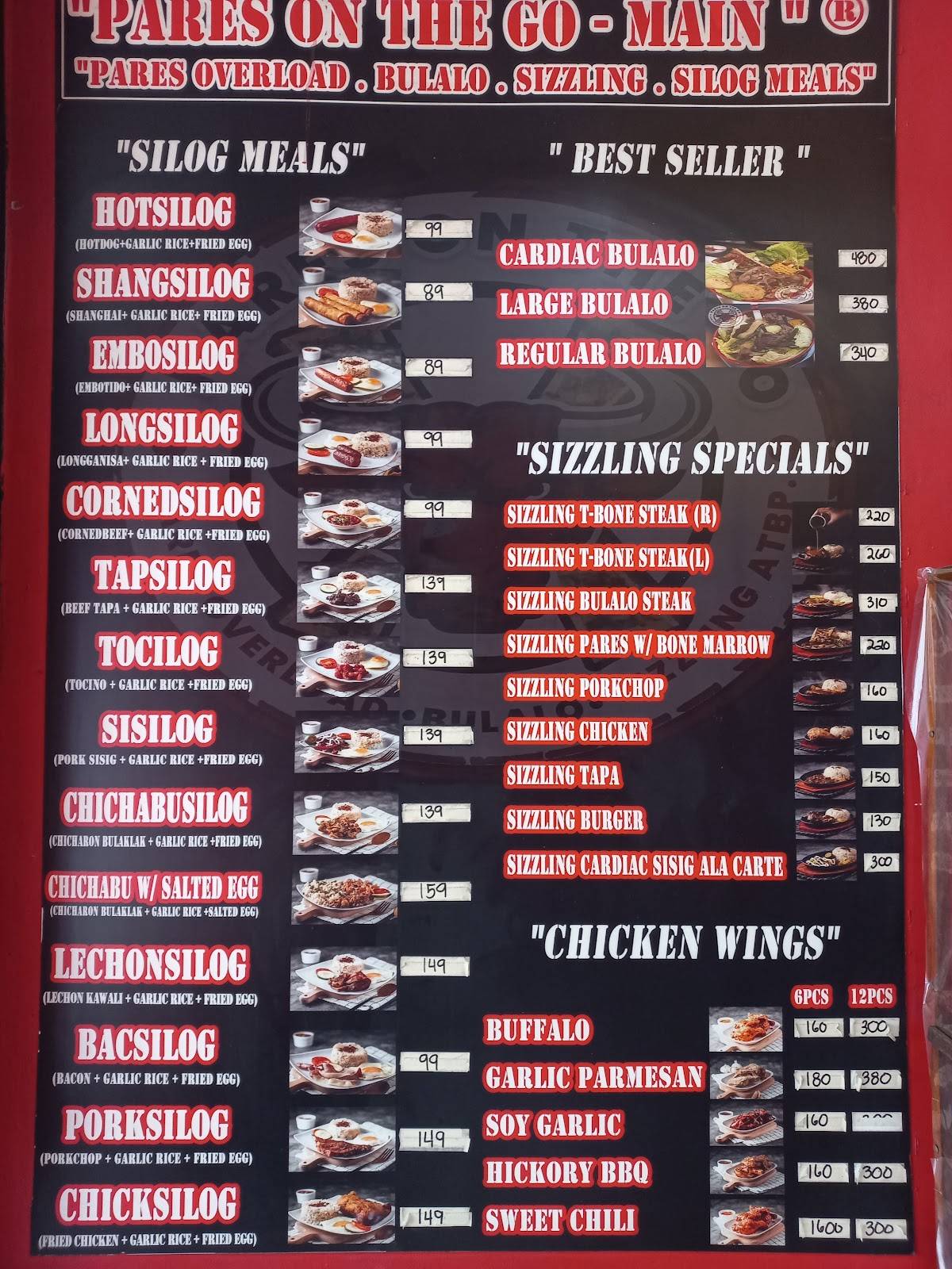 Menu at Pares On The Go - Main Branch restaurant, Valenzuela
