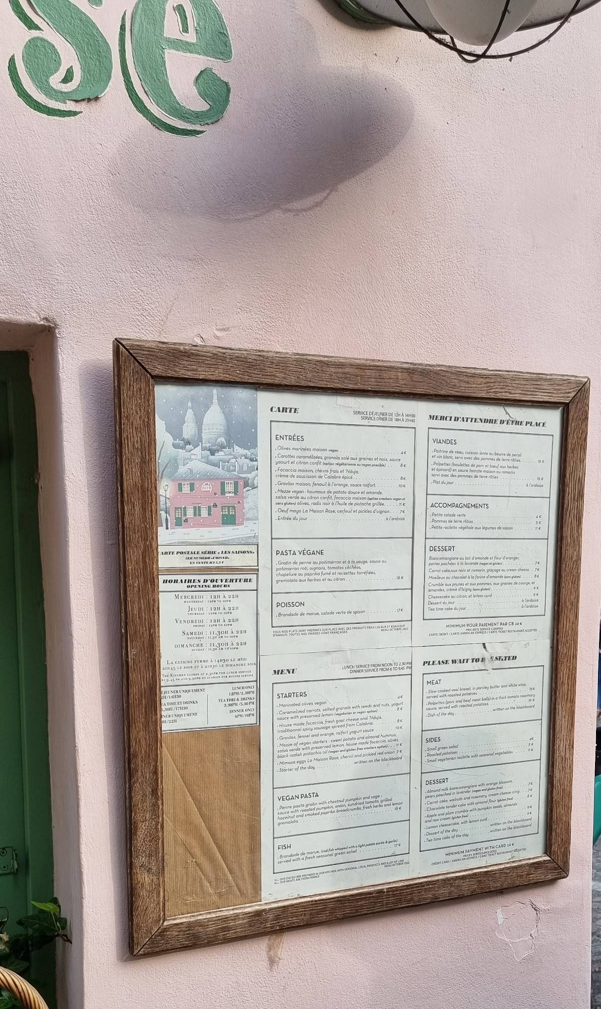 Menu at La Maison Rose restaurant, Paris, 2 Rue de l'Abreuvoir