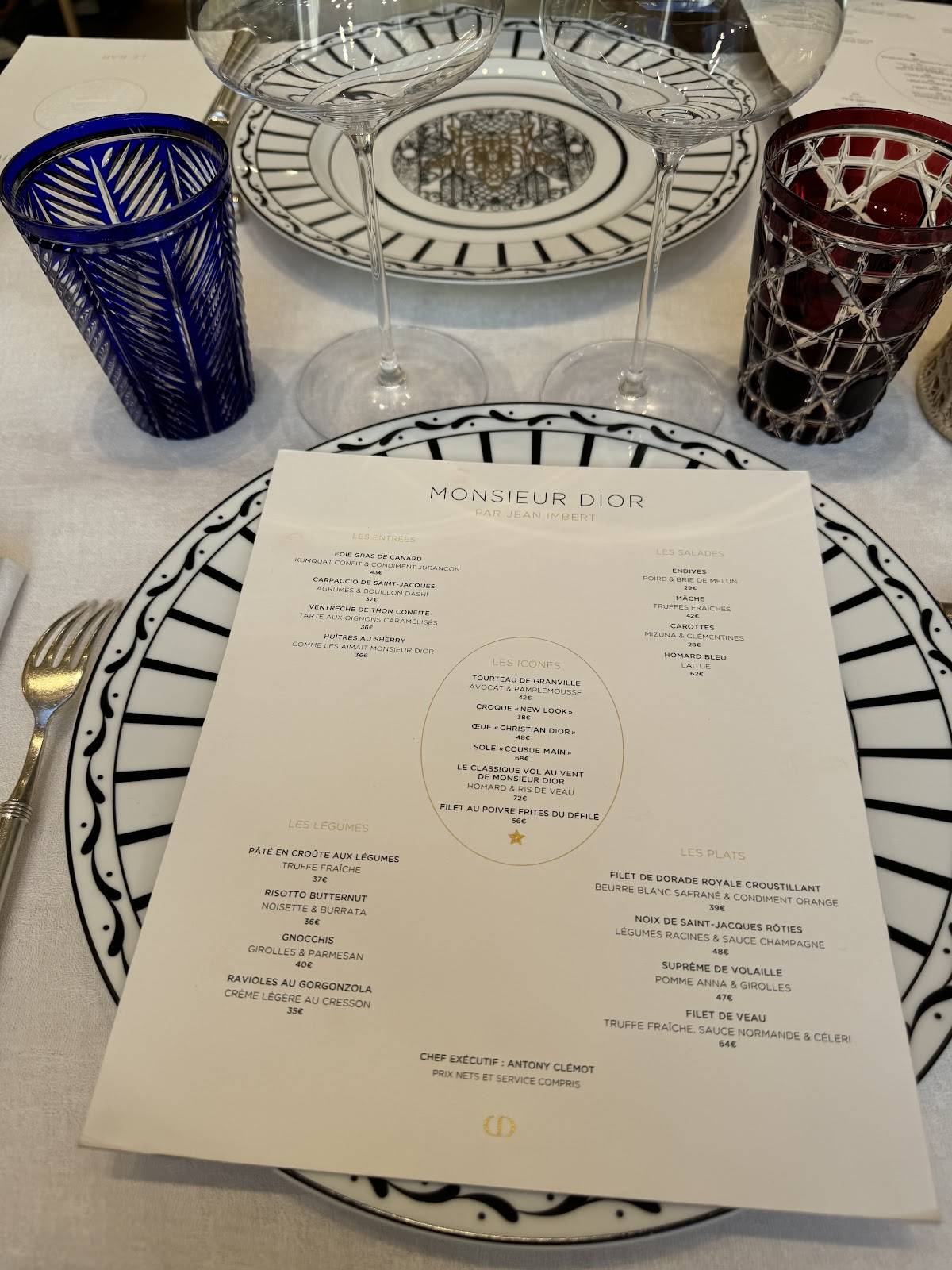 Menu at Restaurant Monsieur Dior, Paris