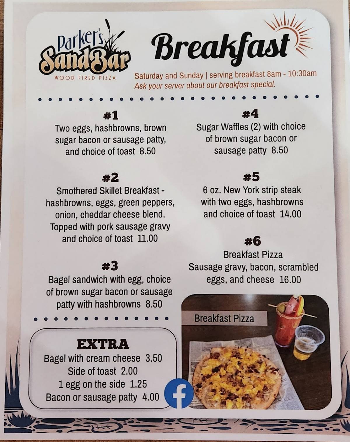 Menu at Parker's Sandbar, Sturgeon Lake