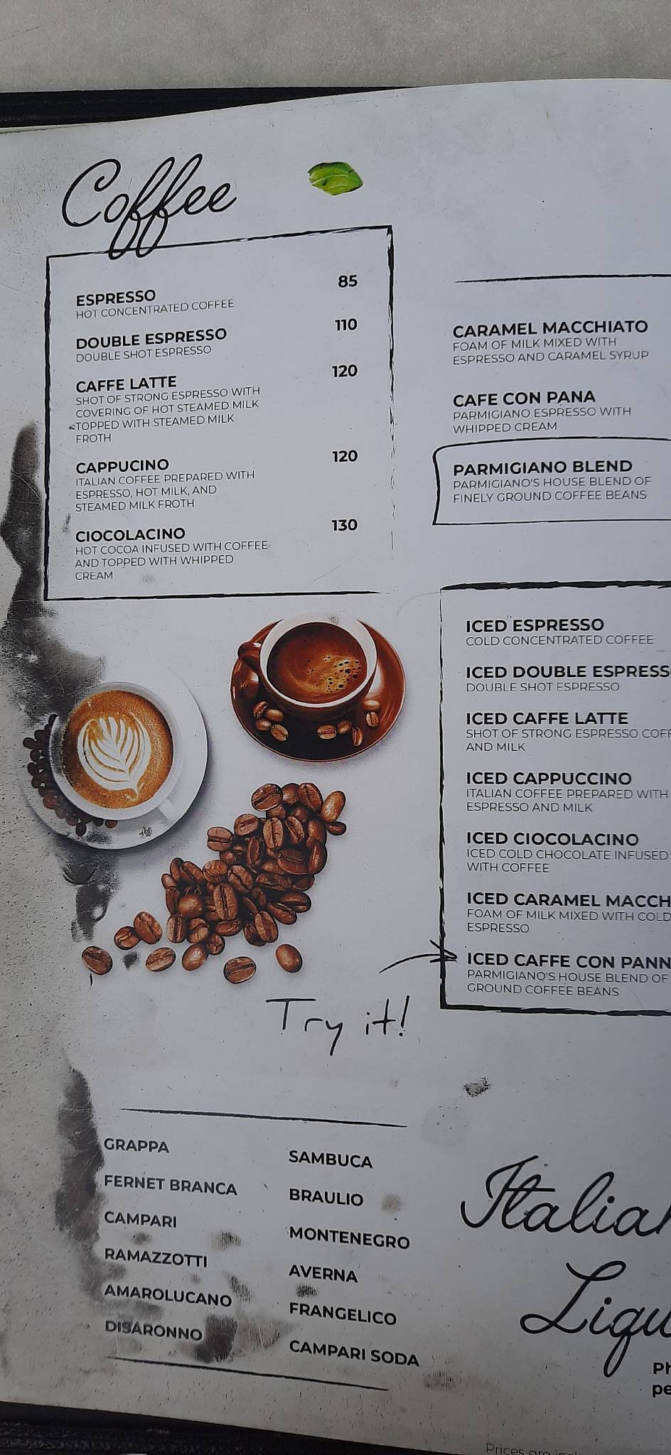 Menu at Parmigiano - Molito Lifestyle Center restaurant, Muntinlupa
