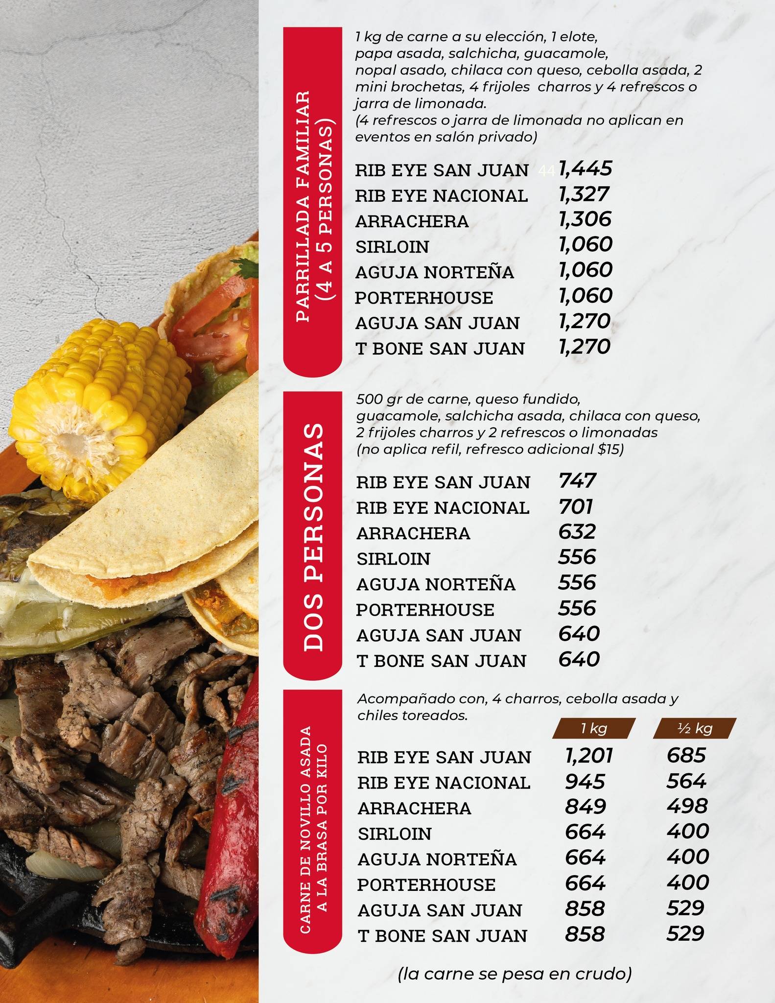 Carta de Parrillada Cumbres, Monterrey, Cristóbal Guerra 700