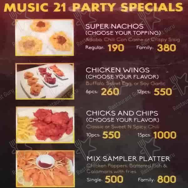 Menu at Music 21 Plaza pub & bar, Pasig