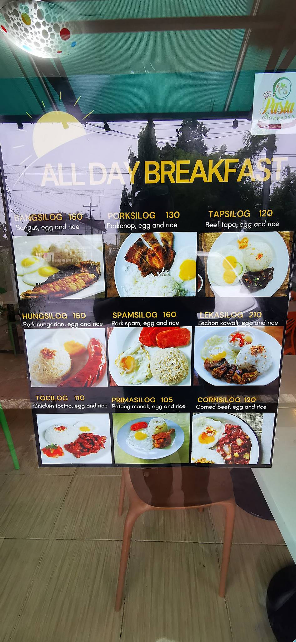 Menu at Pasta Sorpresa restaurant, Davao City, Loreto