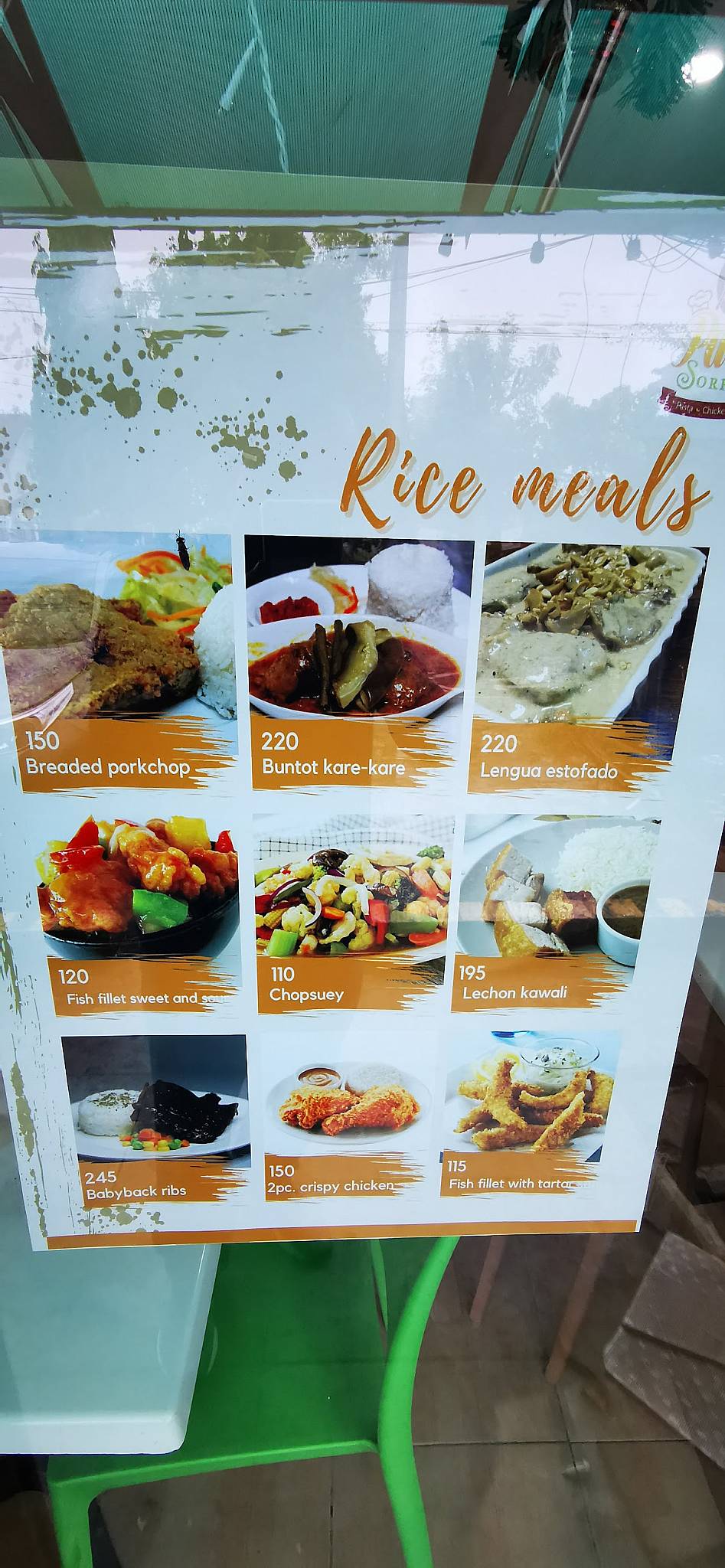 Menu at Pasta Sorpresa restaurant, Davao City, Loreto