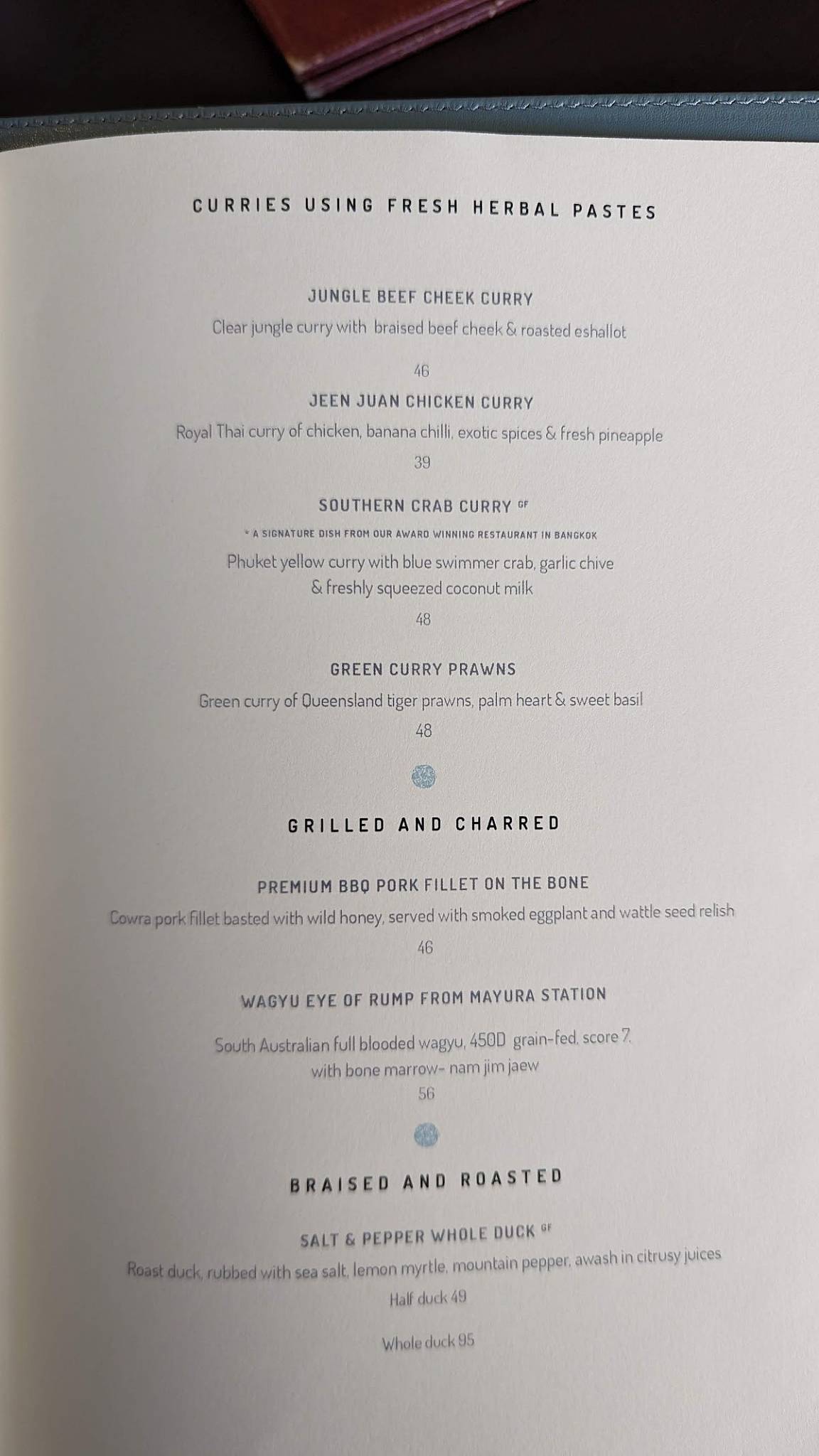 Menu at Paste Australia restaurant, Mittagong