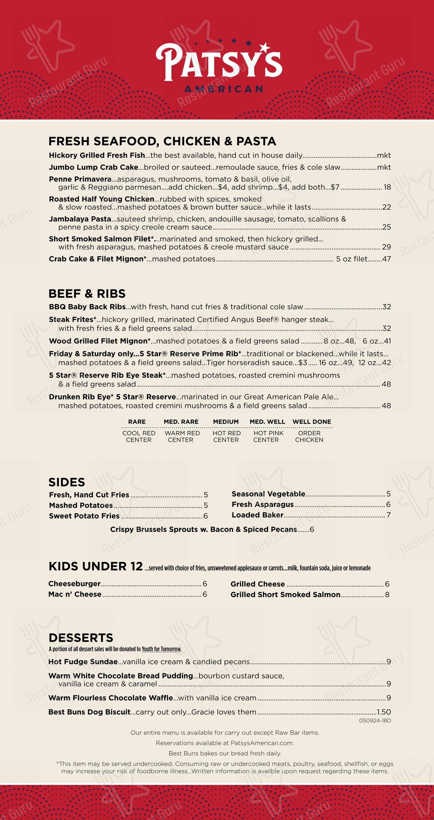 Menu at Patsy's American pub & bar, Vienna