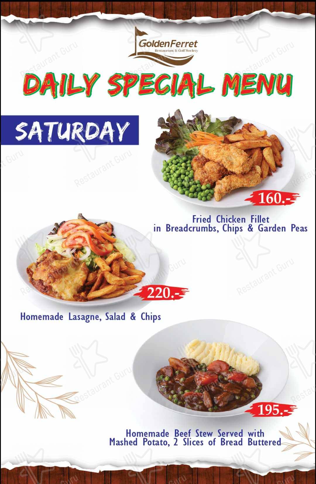 Menu at The Golden Ferret Restaurant and Golf Society Pattaya, Pattaya City