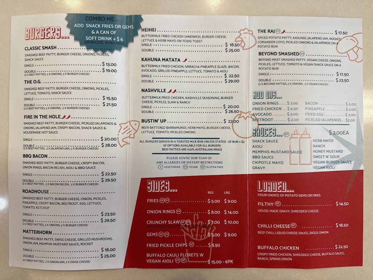 Menu at Patty Shack Burger Bar, Nightcliff