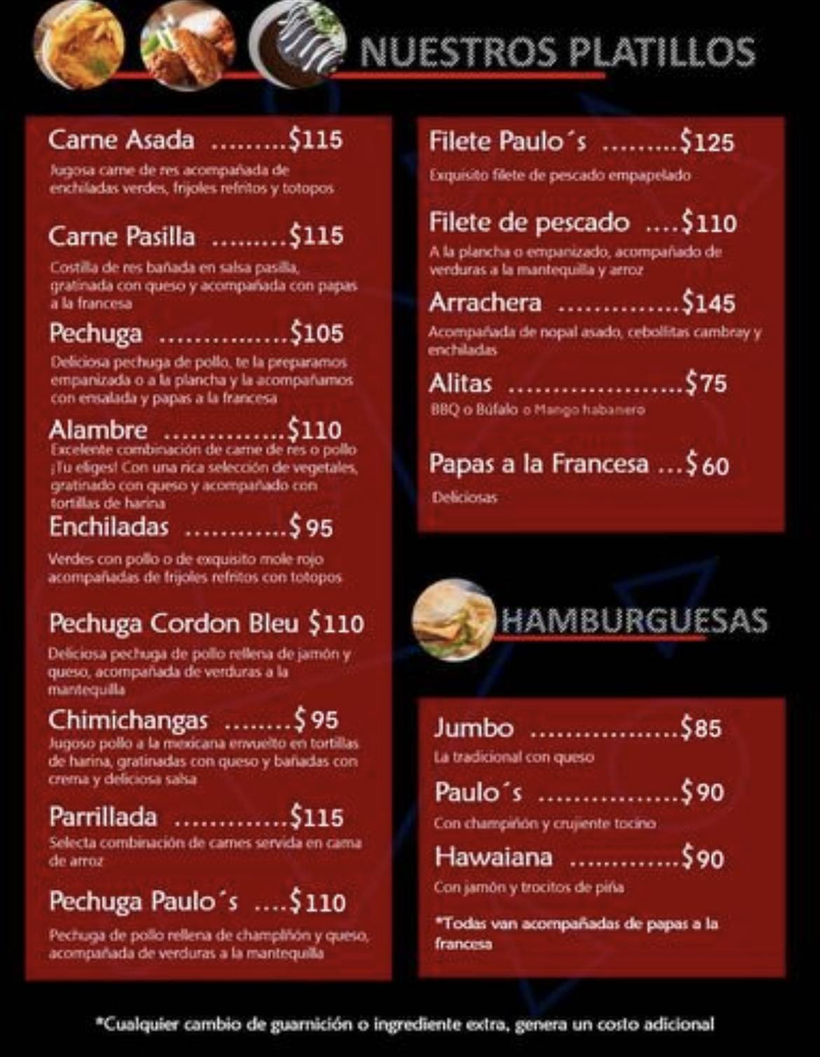 Carta del restaurante Paulo's Pizza, Villa Nicolás Romero