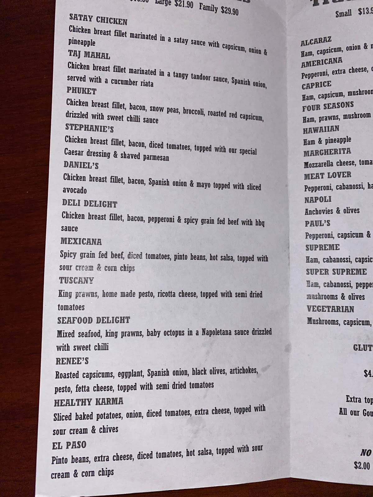 Menu at Pauly's Gourmet Kitchen restaurant, Morisset