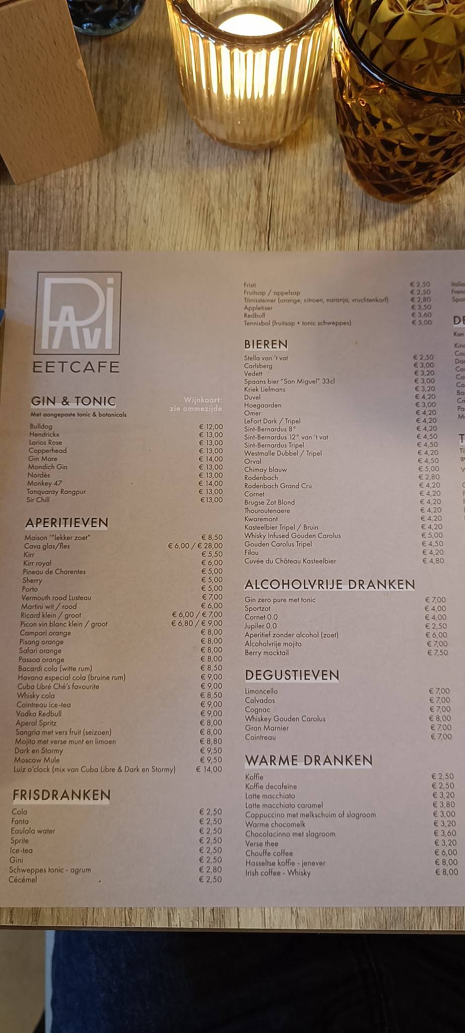 Menu at Pavi, Torhout, Pastoriestraat 7