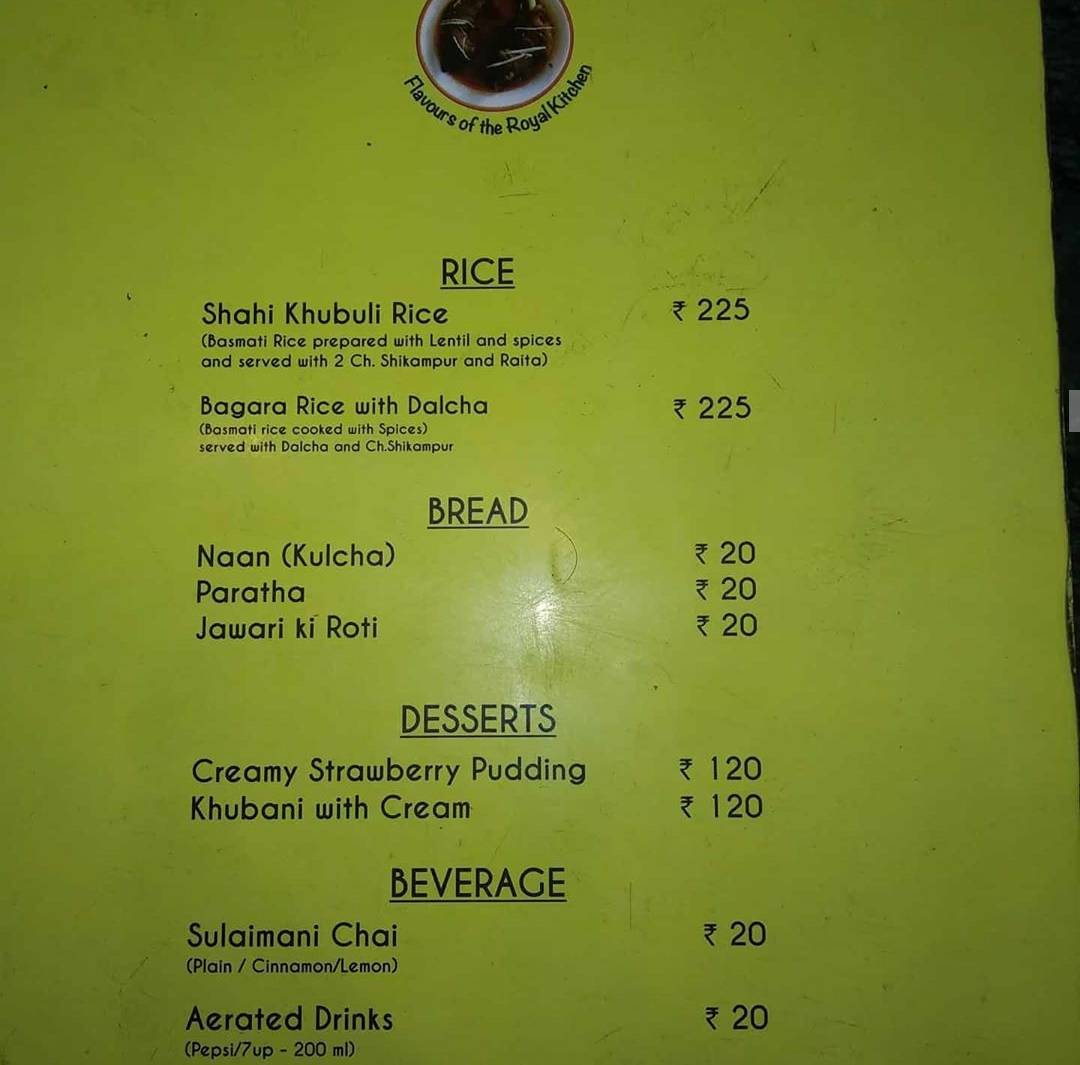 Menu at Paya House, Hyderabad, Amiso Plaza