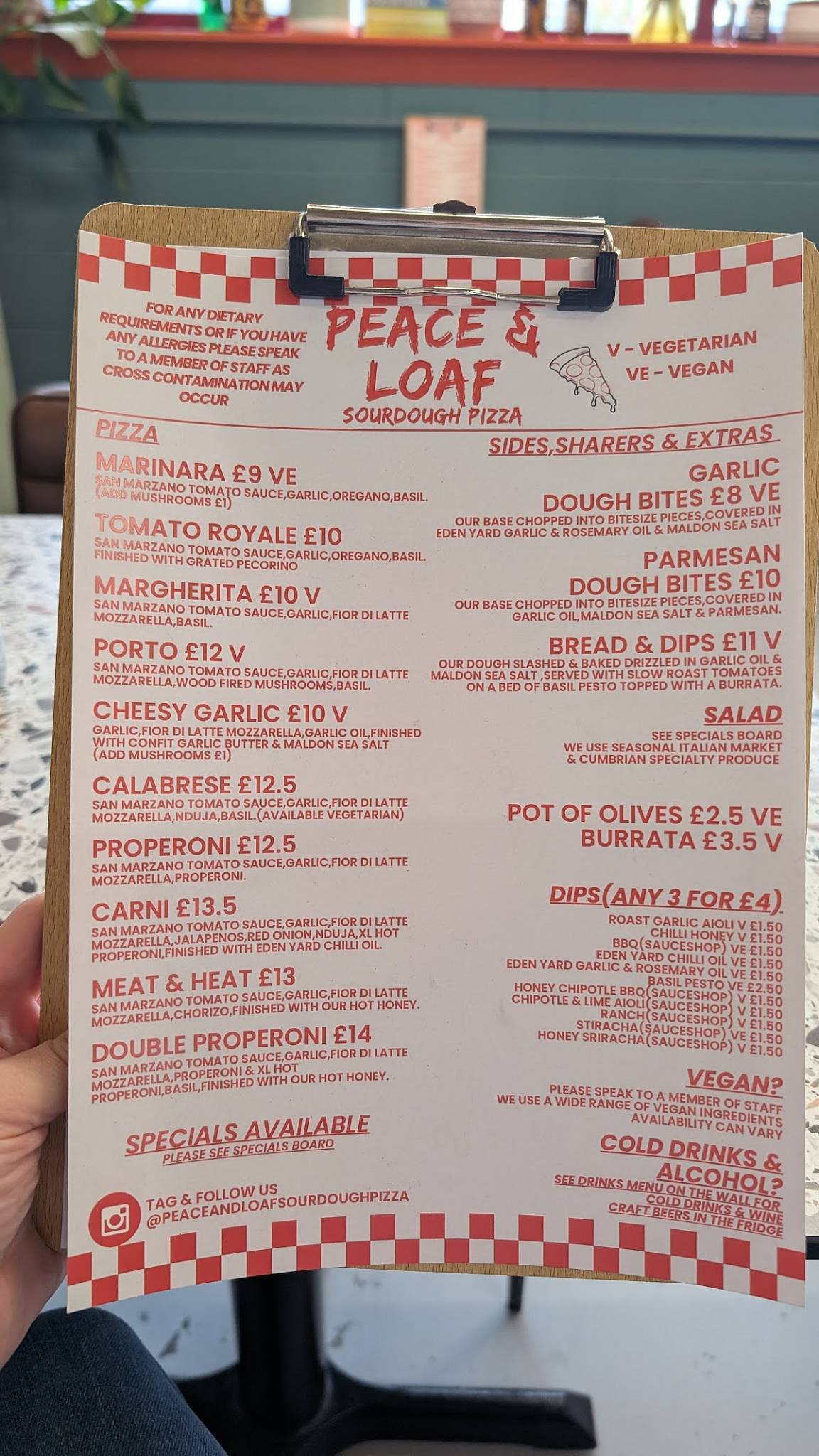 Menu at Peace And Loaf sourdough pizza cafe, Barrow-in-Furness, unit 45