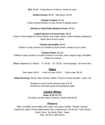 Menu at Peace Pub, Warren
