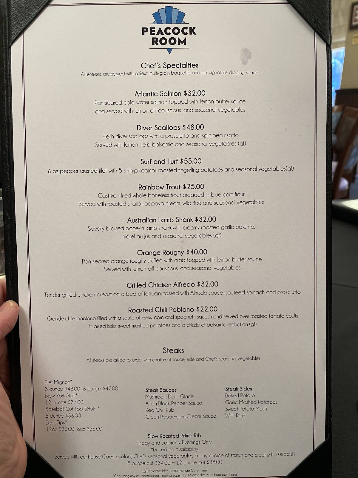 Menu at Peacock Room-Hassayampa Inn pub & bar, Prescott