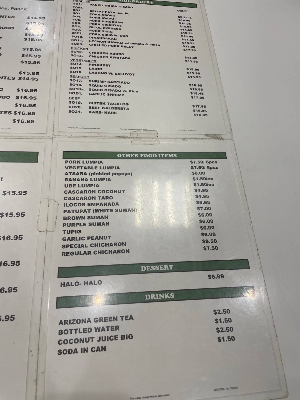 Menu at Pampanga Kitchen Pearl City restaurant, Pearl City