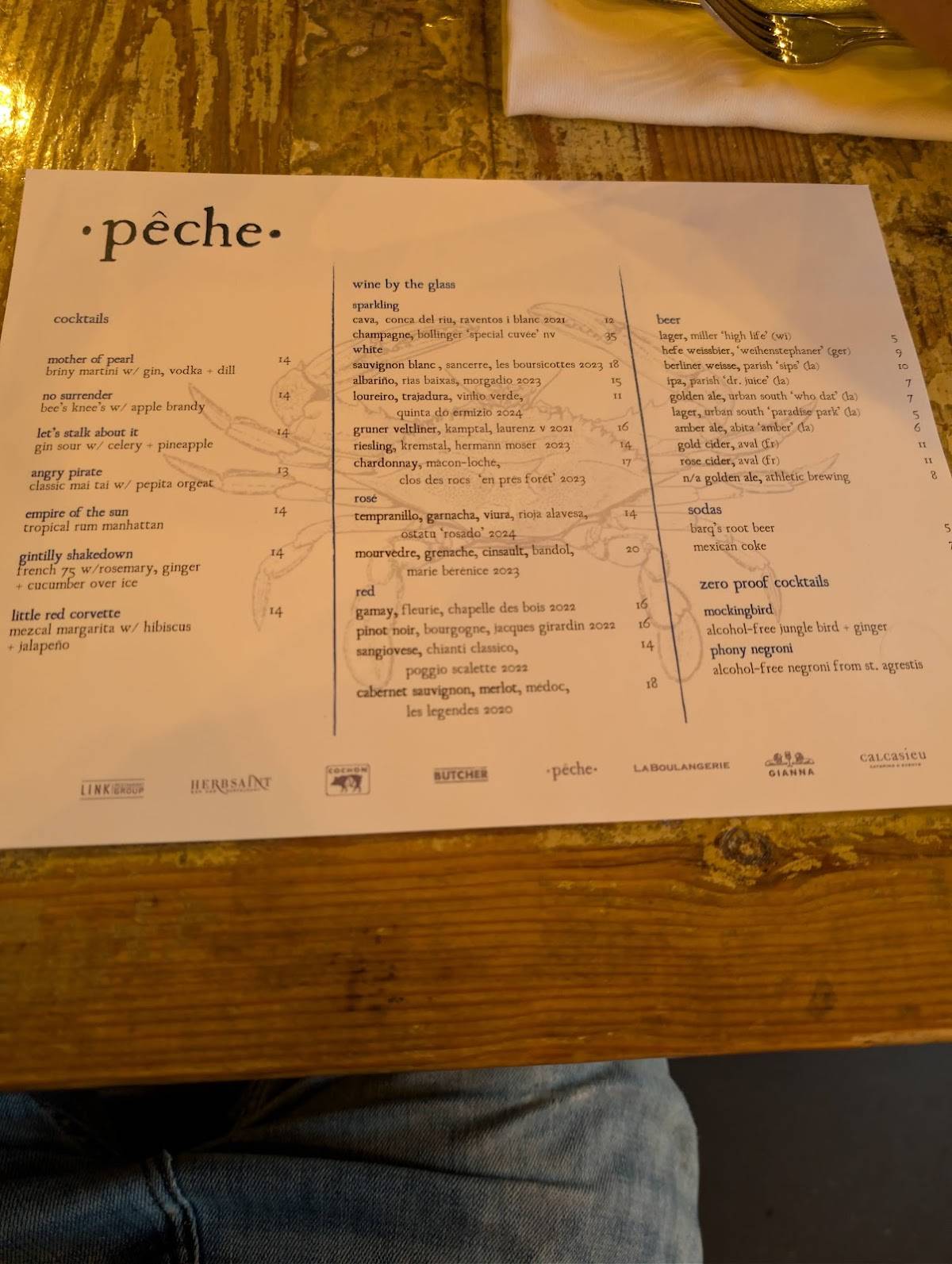 Menu at Pêche Seafood Grill restaurant, New Orleans