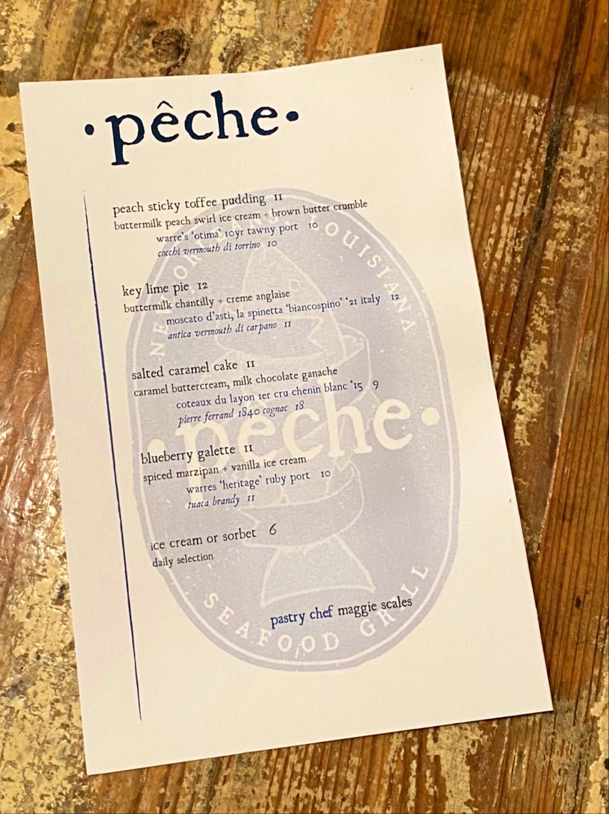 Menu at Pêche Seafood Grill restaurant, New Orleans