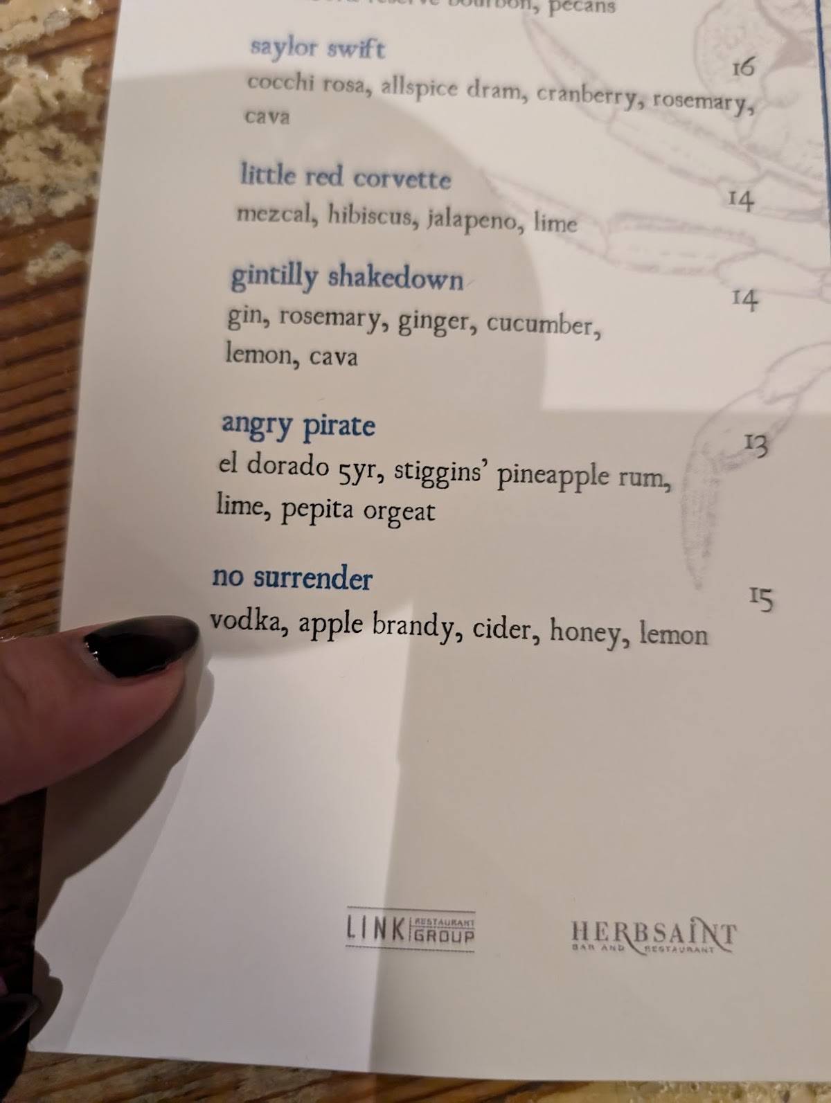 Menu at Pêche Seafood Grill restaurant, New Orleans
