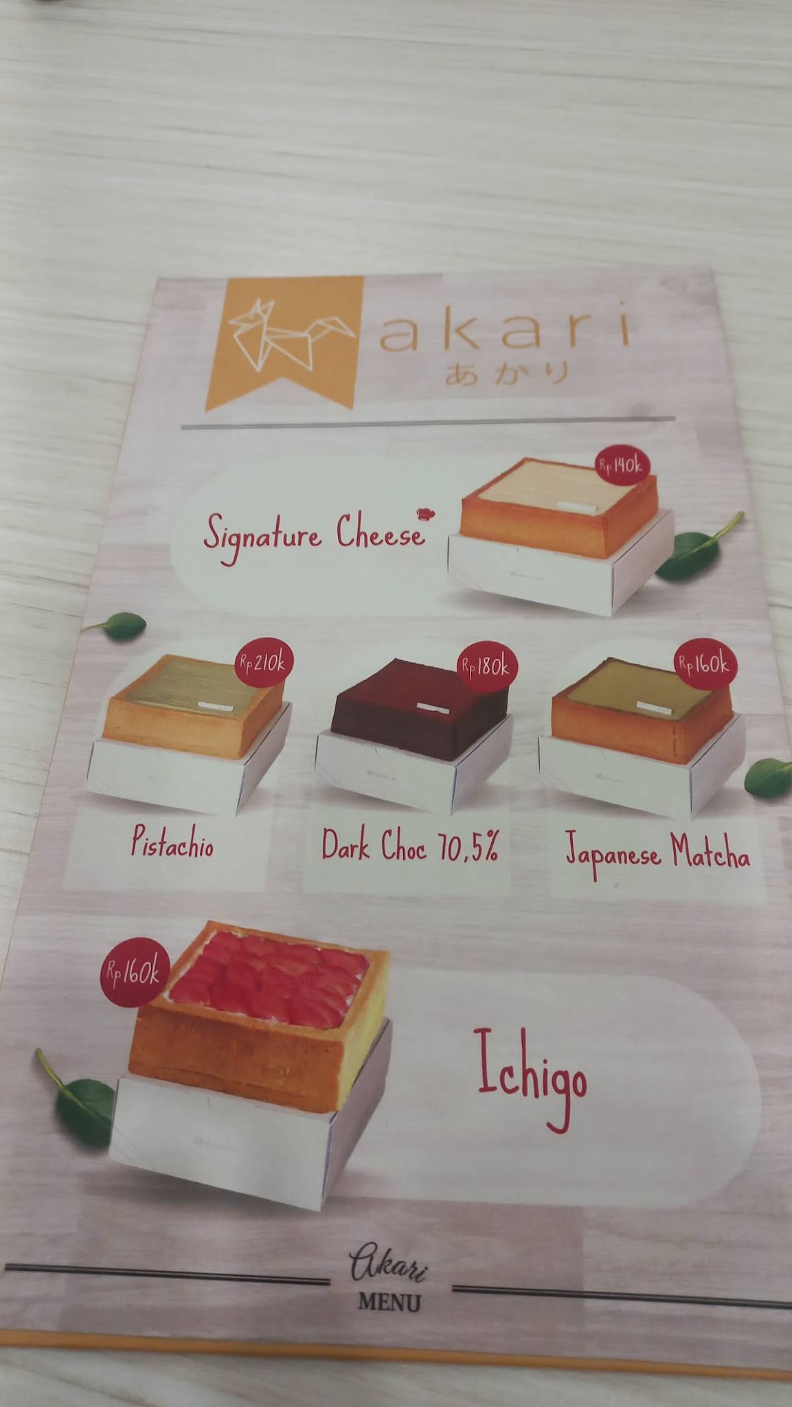 Menu at AKARI TART, Pekanbaru