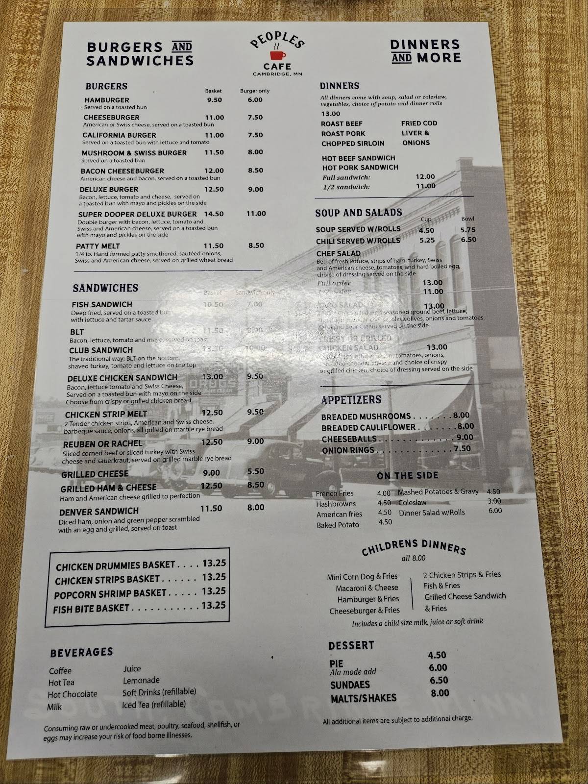 Menu at People's Cafe, Cambridge