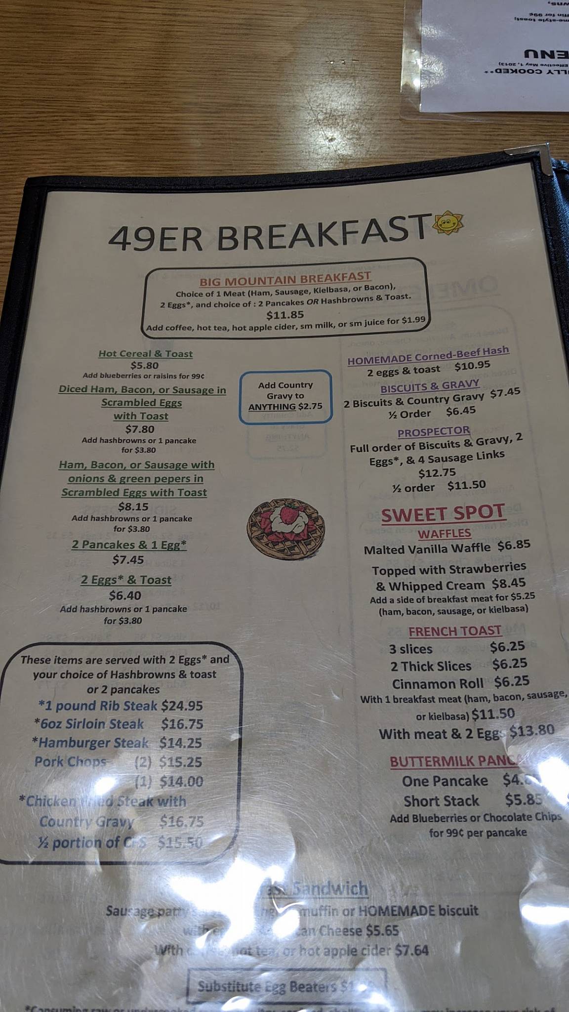 Menu at Peper's 49ER Restaurant, Castle Rock