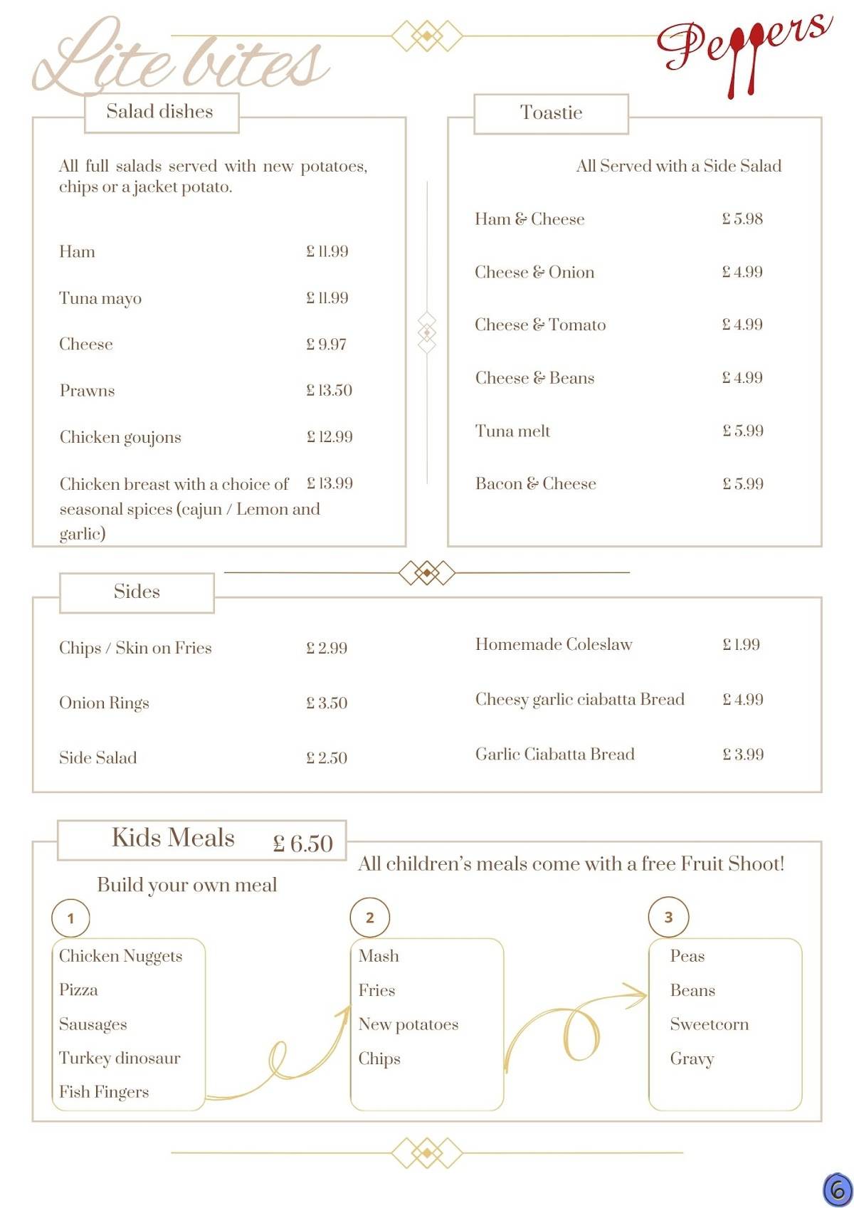 Menu at Peppers restaurant, Aberdare