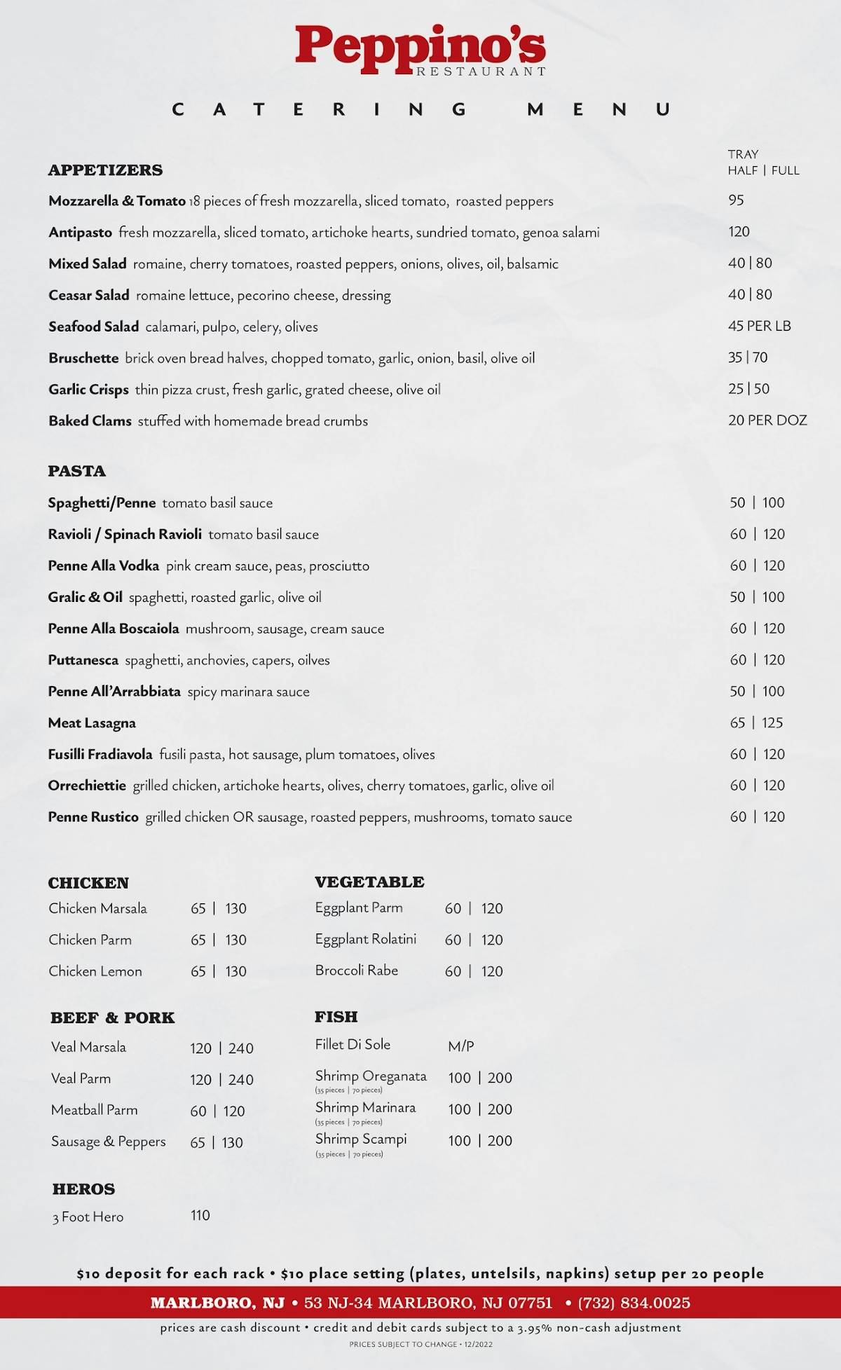 Menu at Peppino’s Restaurant, Marlboro Township