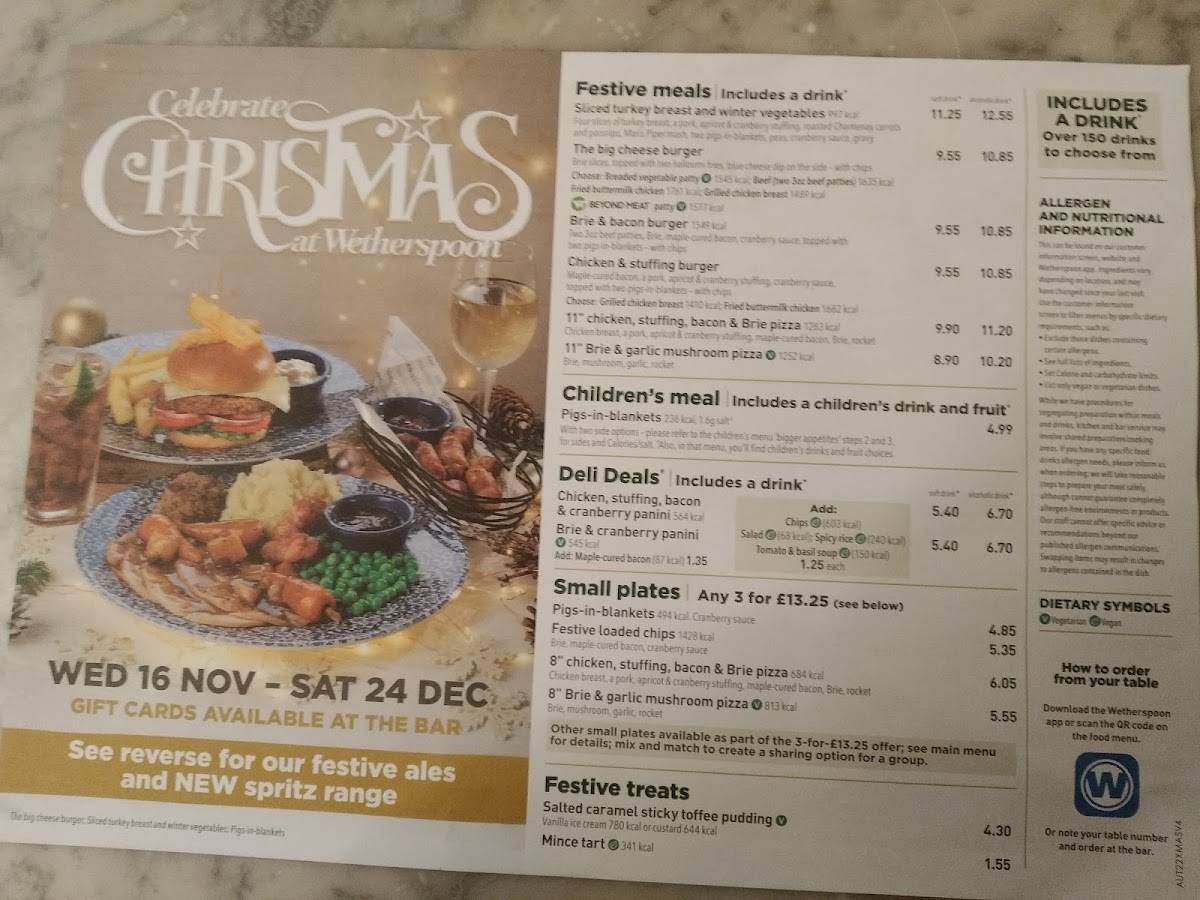 Menu at Perkin Warbeck - JD Wetherspoon pub & bar, Taunton