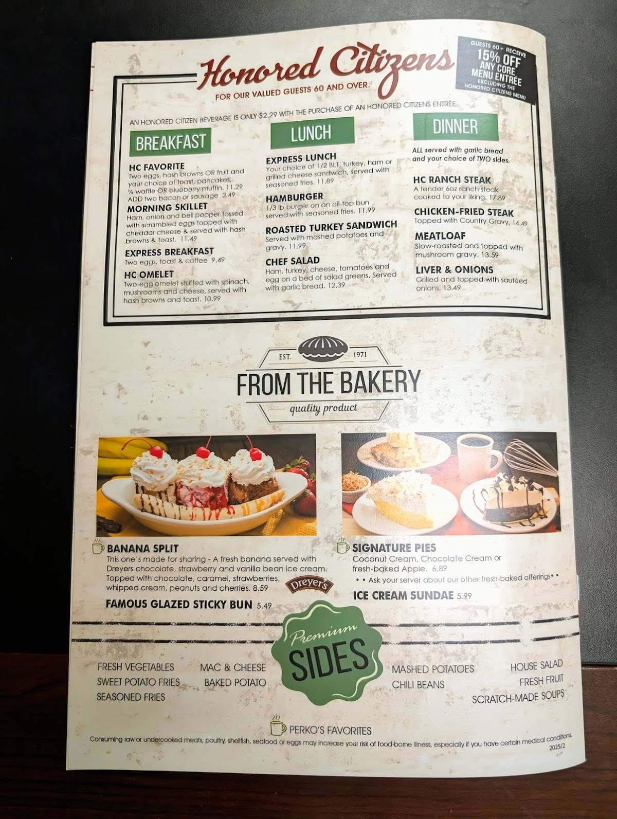 Menu at Perko's Cafe, Modesto, Oakdale Rd