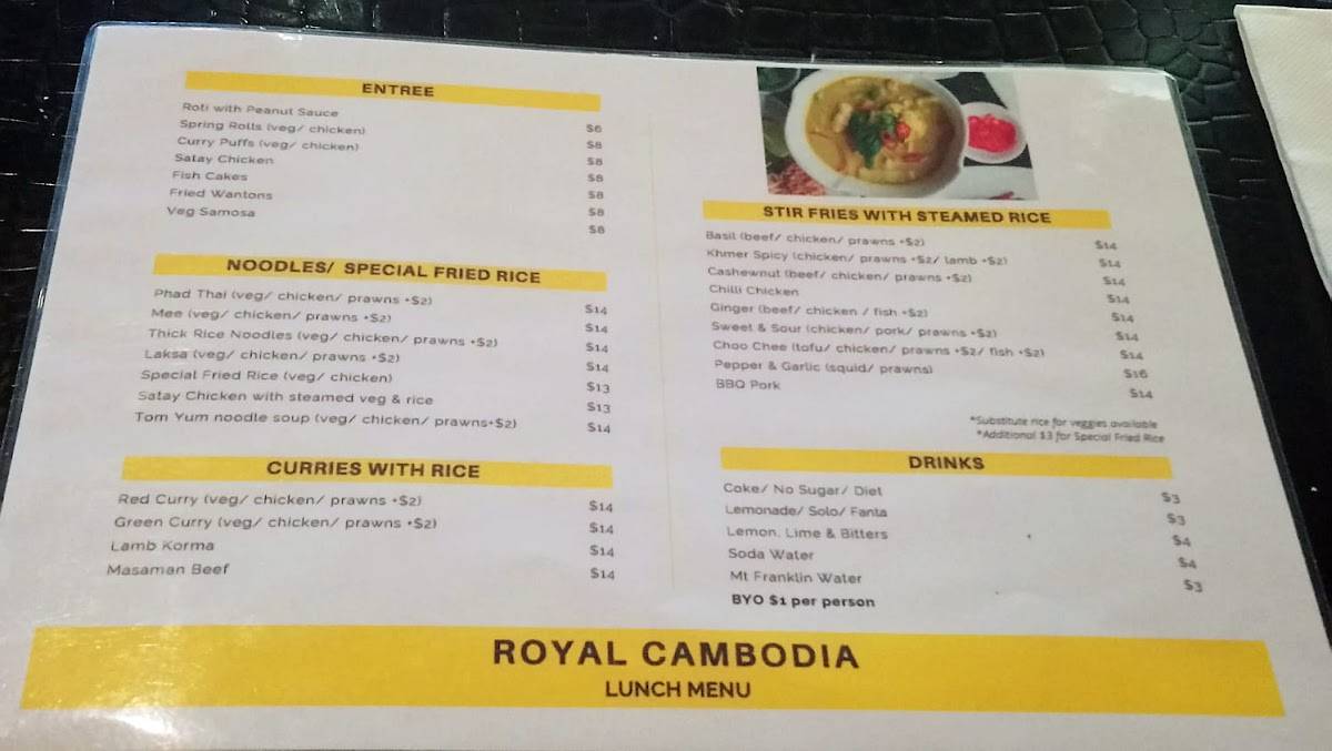 Menu at Royal Cambodia Restaurant, East Perth
