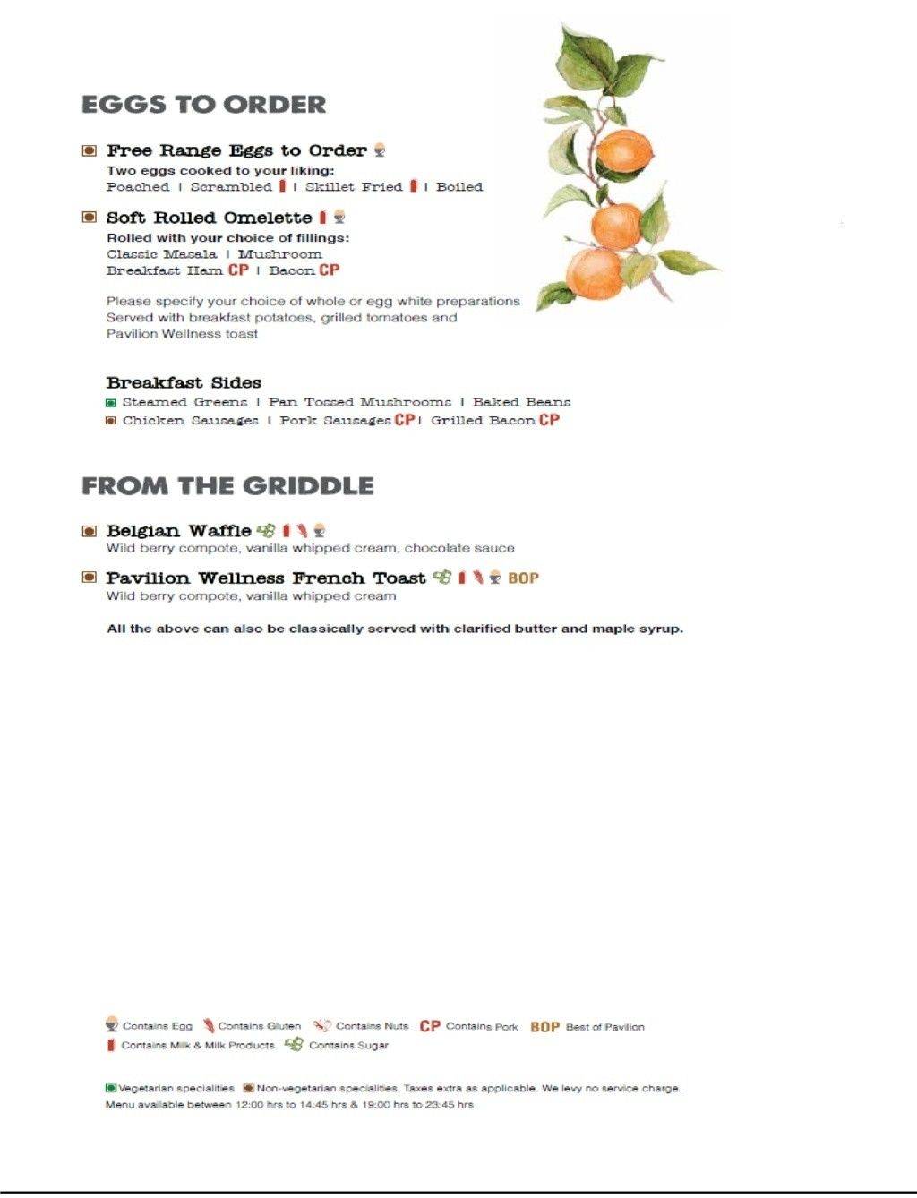 Menu at Peshwa Pavilion, Mumbai