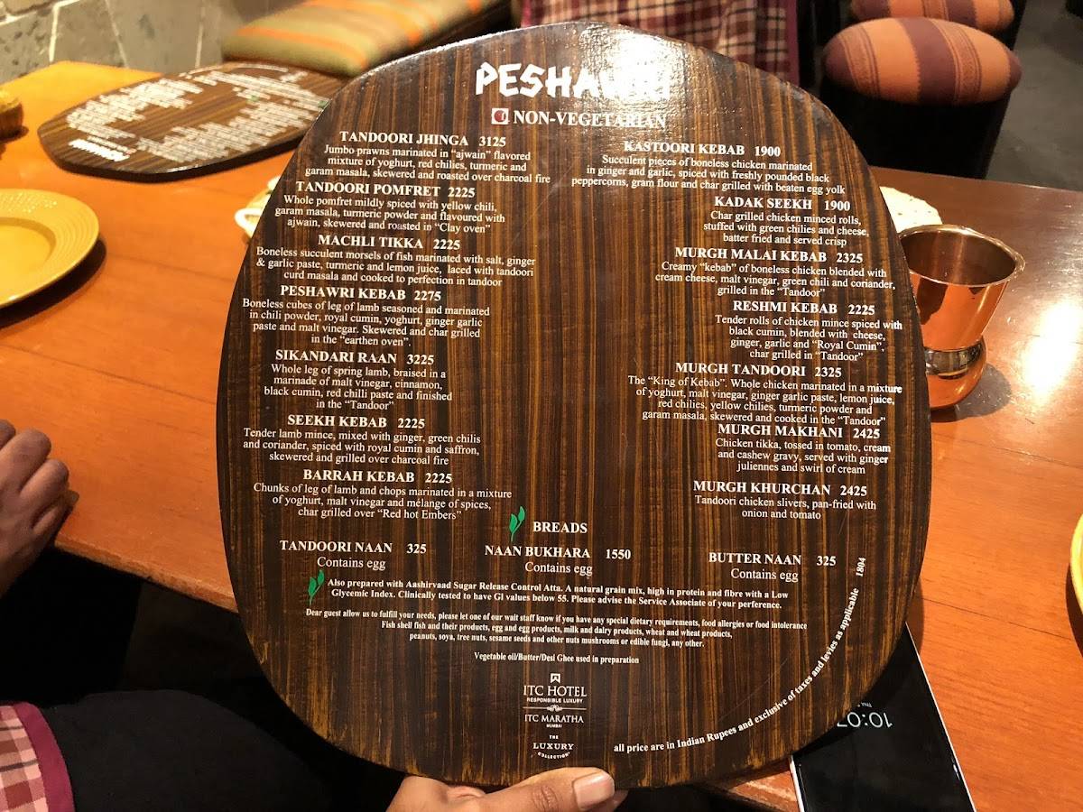 Menu at Peshwa Pavilion, Mumbai