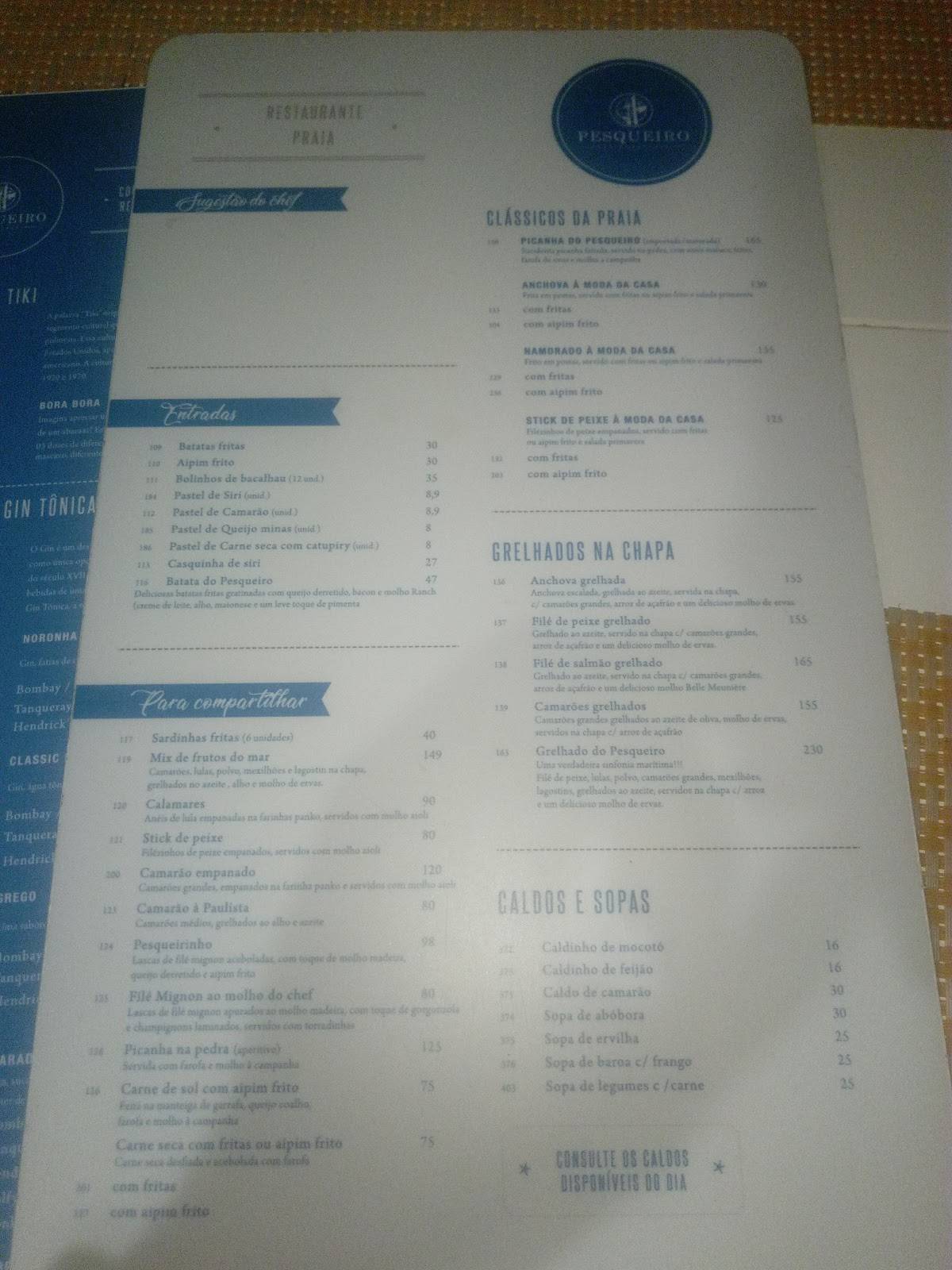 Menu em Beach Club Pesqueiro Praia da Reserva -Barra da Tijuca ...