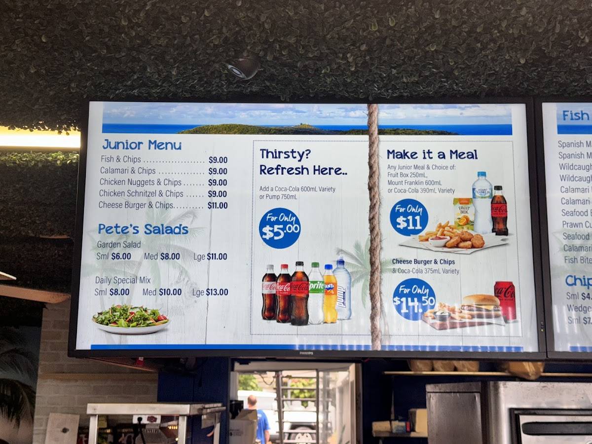 Menu at Pete's Place fast food, Palm Cove