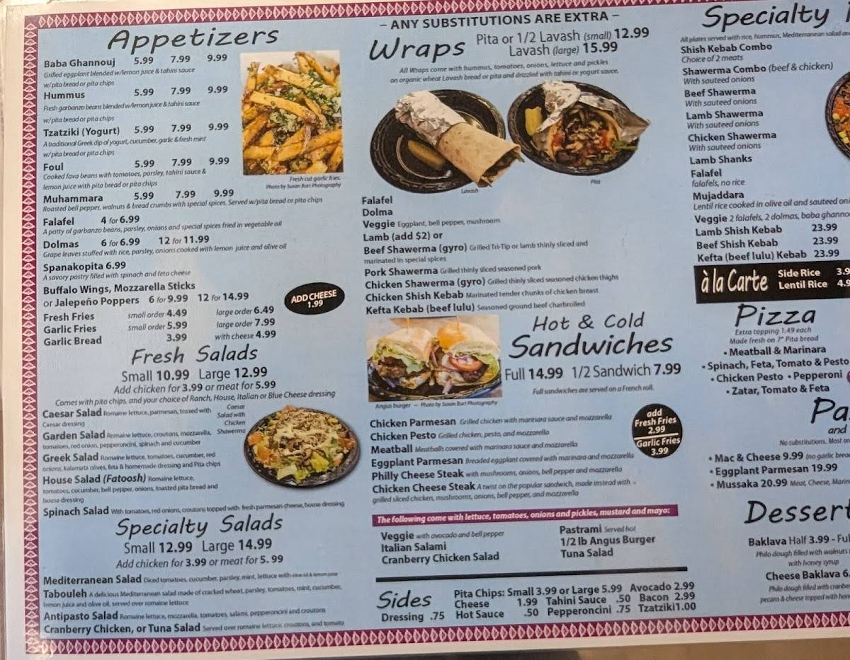 Carta de Petra Mediterranean Restaurant, Tehachapi