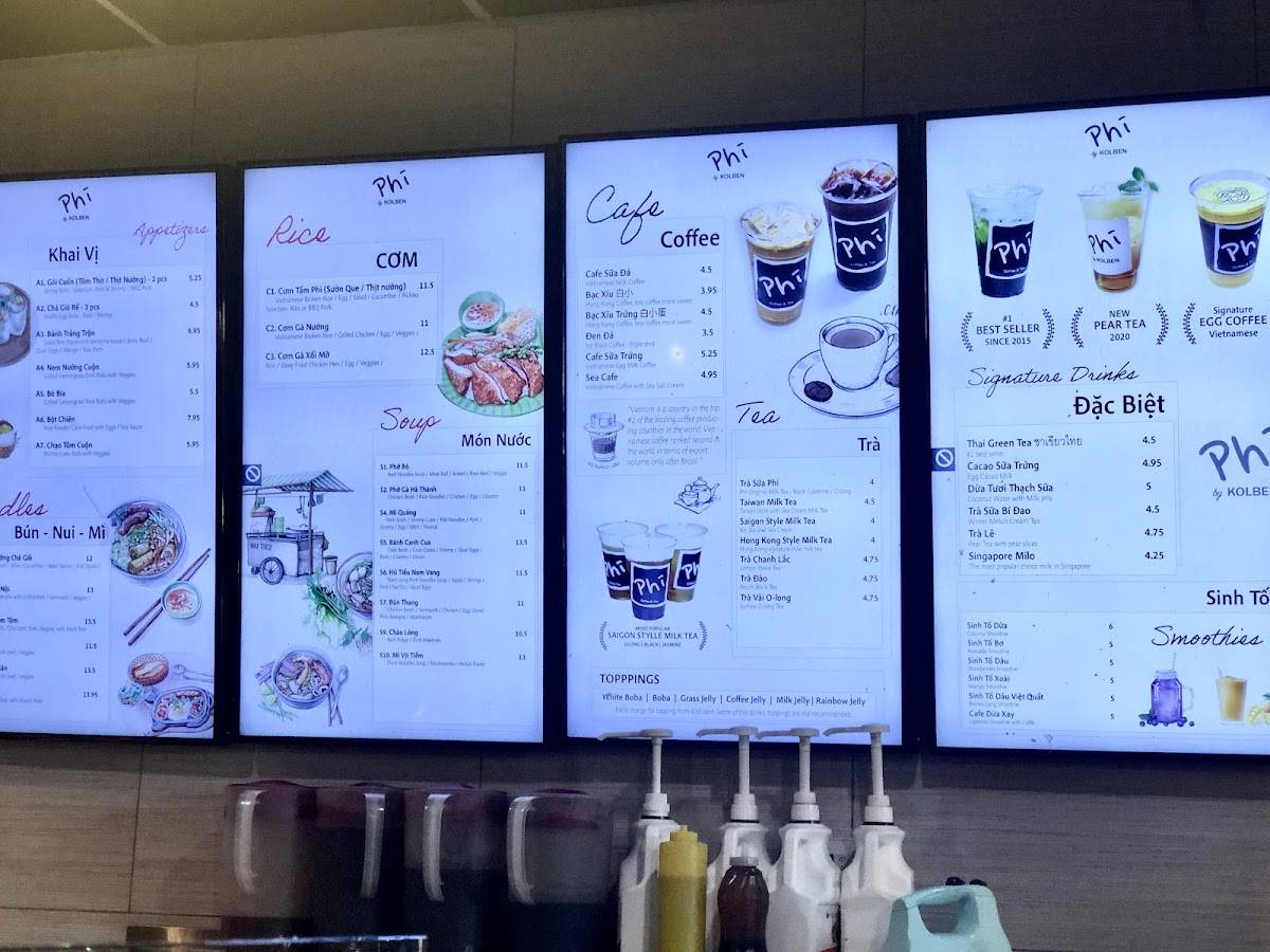 Menu at Phi Coffee & Tea restaurant, Arlington