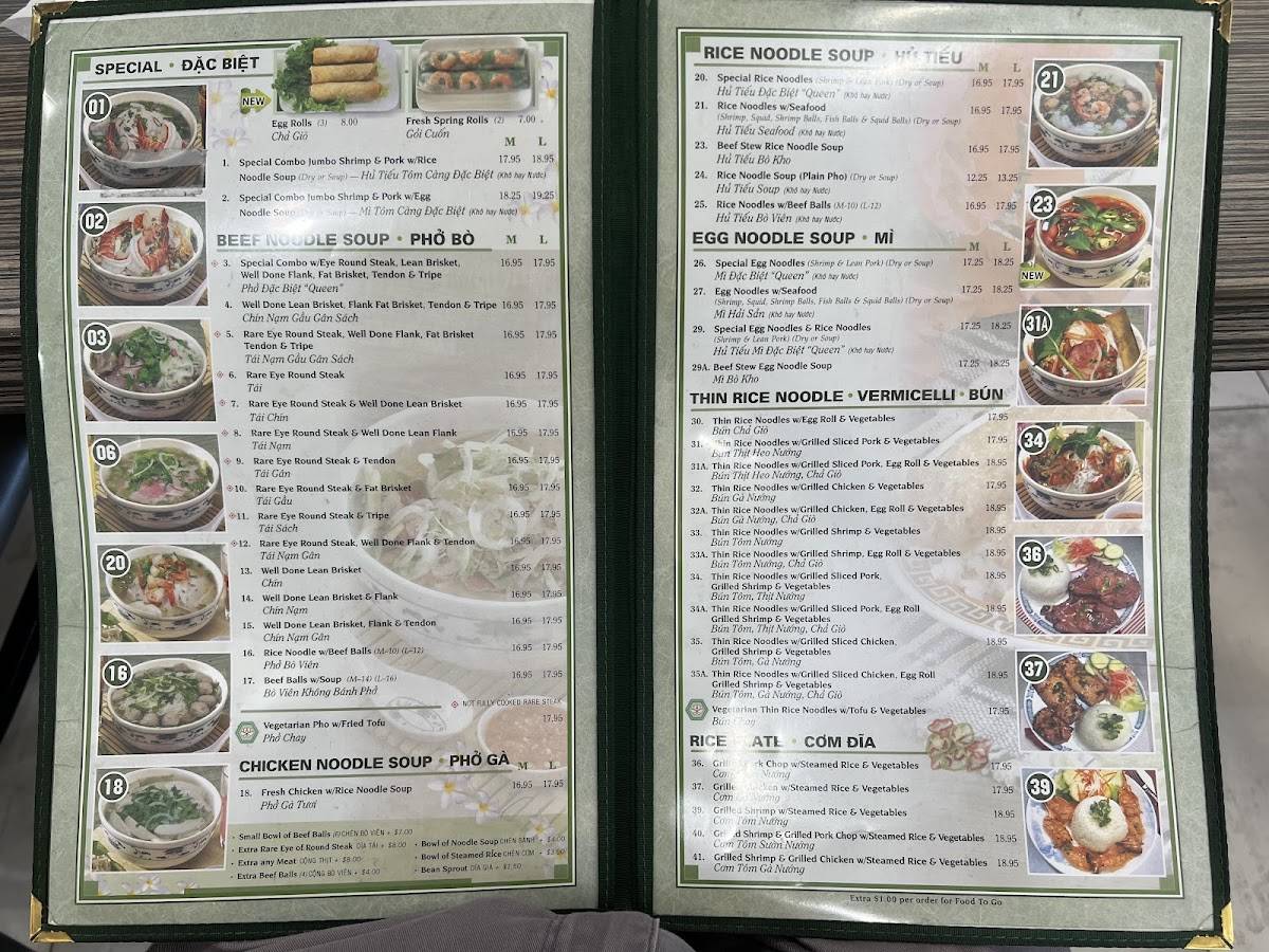 Menu at Phở Queen Noodle House restaurant, Sunnyvale