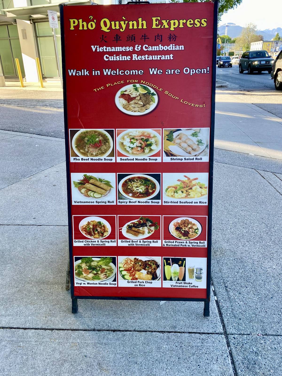 Menu at Pho Quynh Express restaurant, Vancouver, Main St